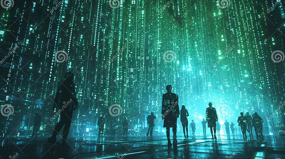 The Group People Try Searching Something in Digital Matrix Binary Code ...