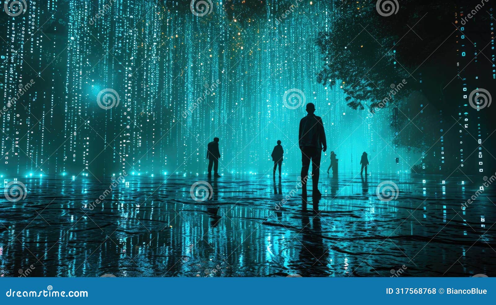 The Group People Try Searching Something in Digital Matrix Binary Code ...