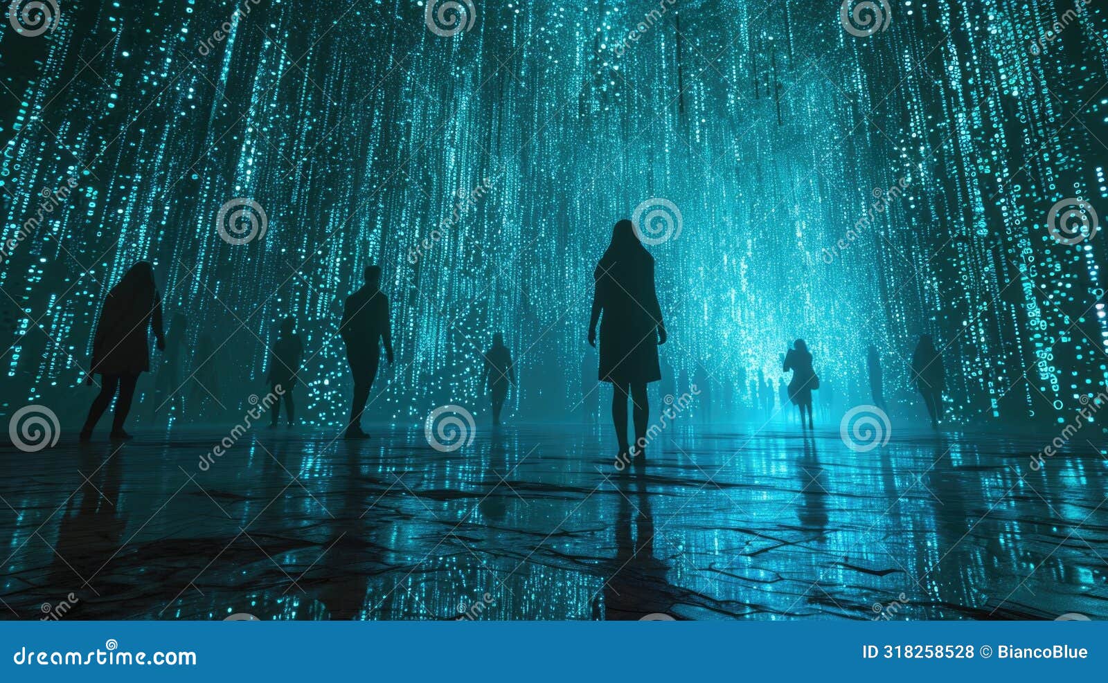 The Group People Try Searching Something in Digital Matrix Binary Code ...