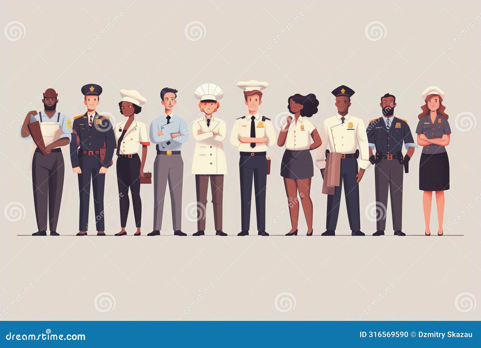 Group of People in Uniforms Standing in a Row Stock Photo - Image of ...