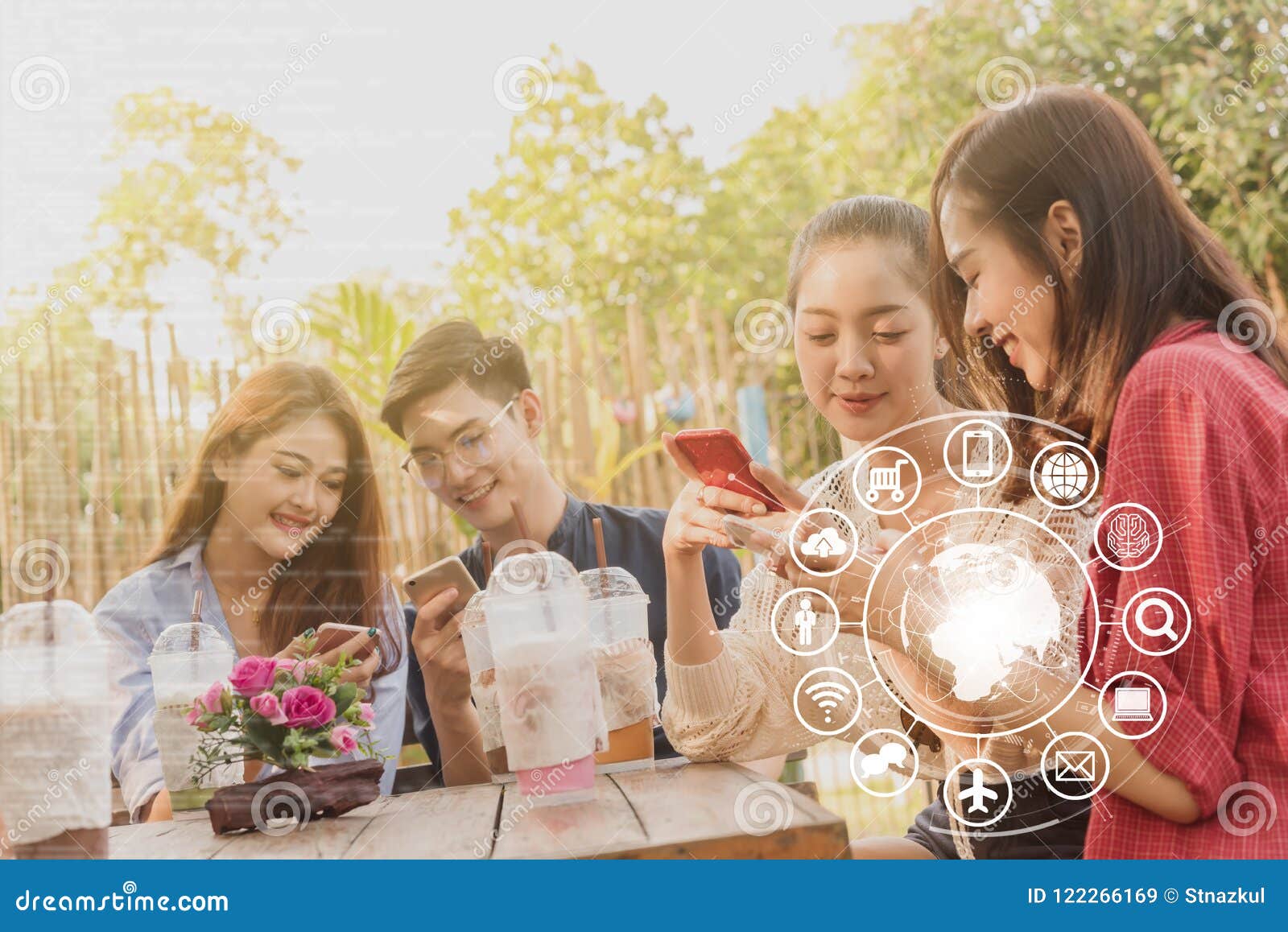 Group of People Use Smartphone for Connecting To Various Application ...