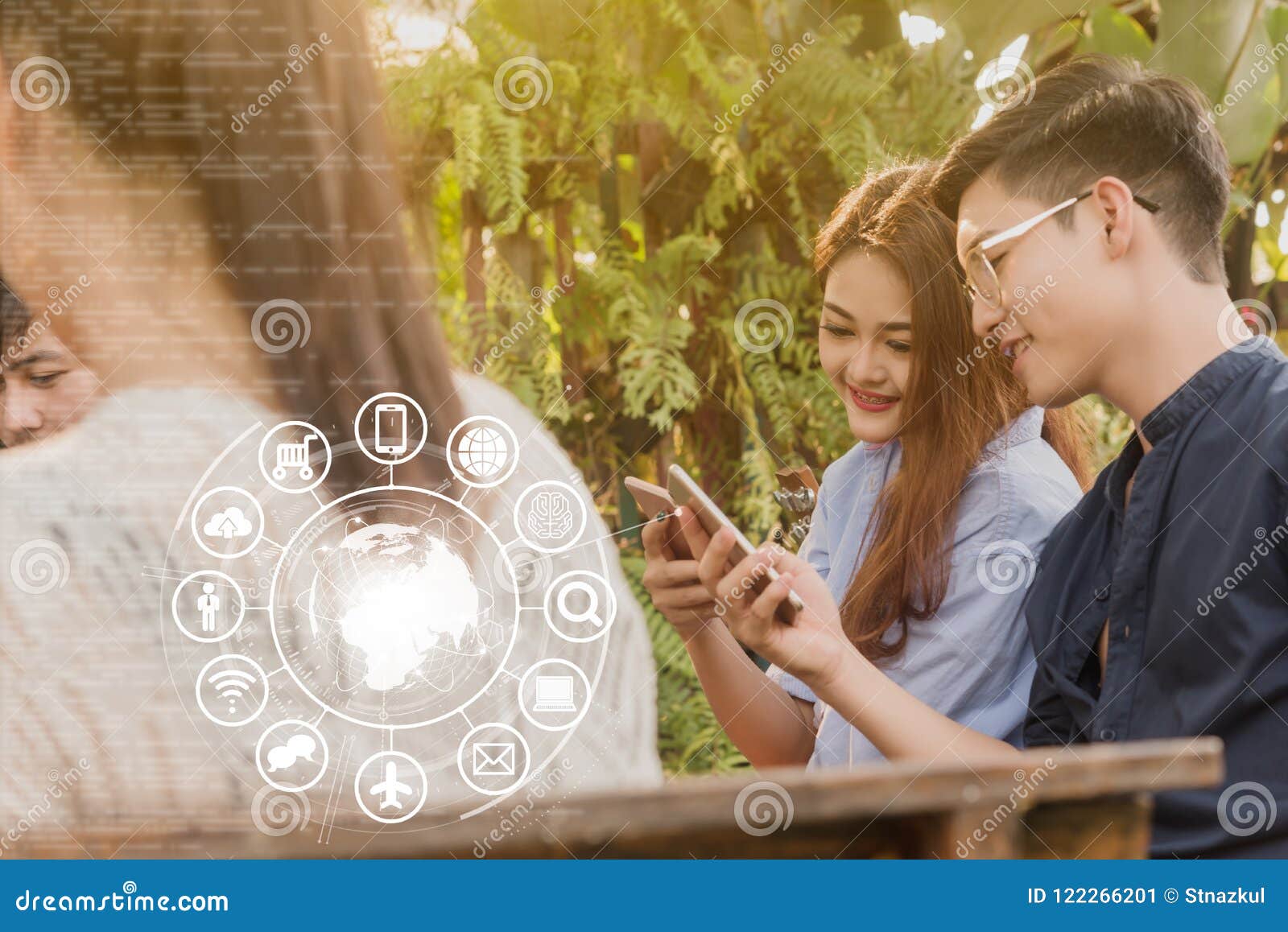 Group of People Use Smartphone for Connecting To Various Application ...