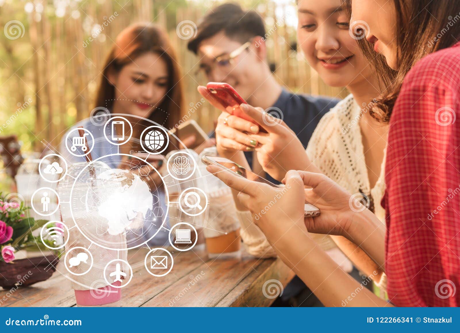 Group of People Use Smartphone for Connecting To Various Application ...