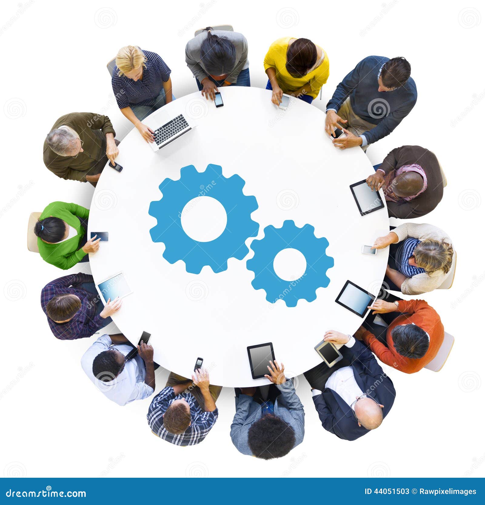 Group of People Using Digital Devices with Gears Stock Image - Image of ...