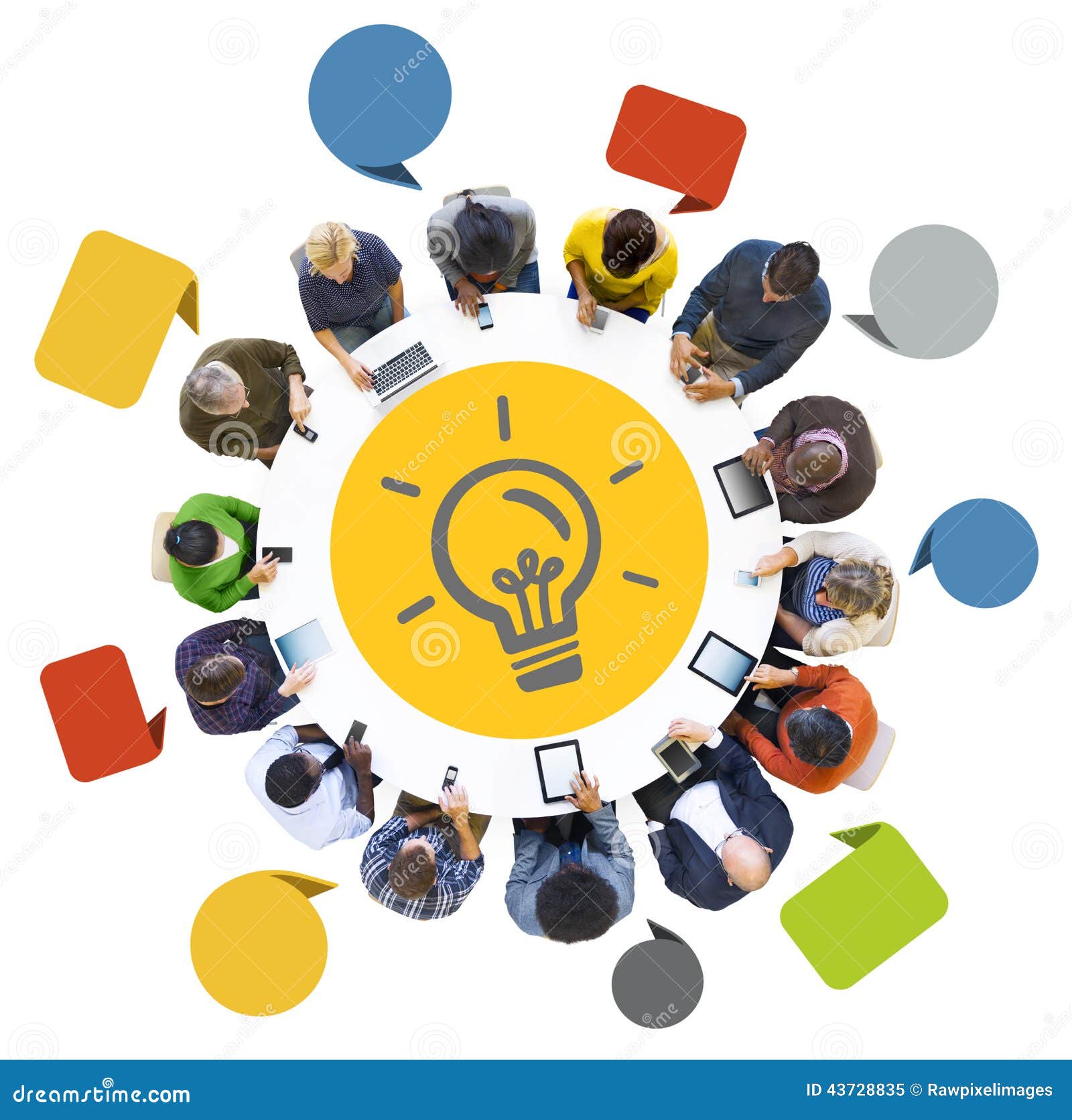 Group of People Using Digital Devices with Light Bulb Stock Image ...
