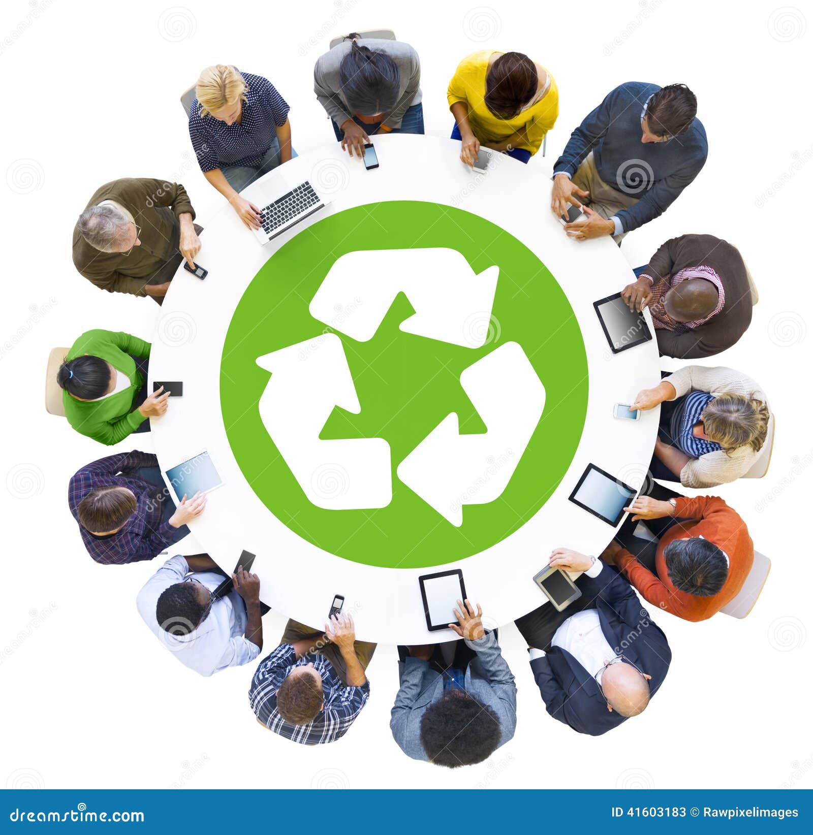 Group of People Using Digital Devices with Recycle Symbol Stock Image ...