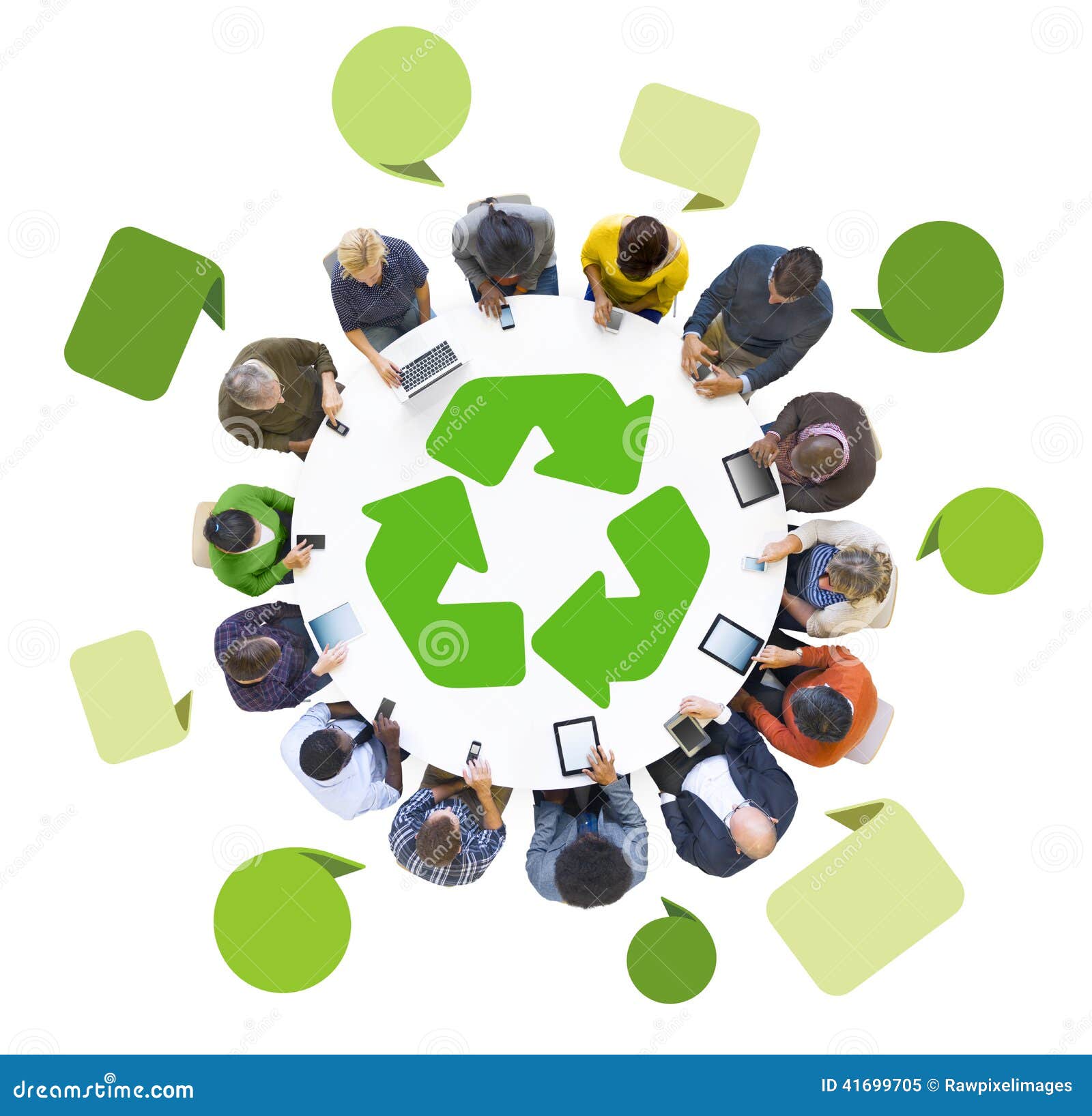 Group of People Using Digital Devices with Recycle Symbol Stock Image ...