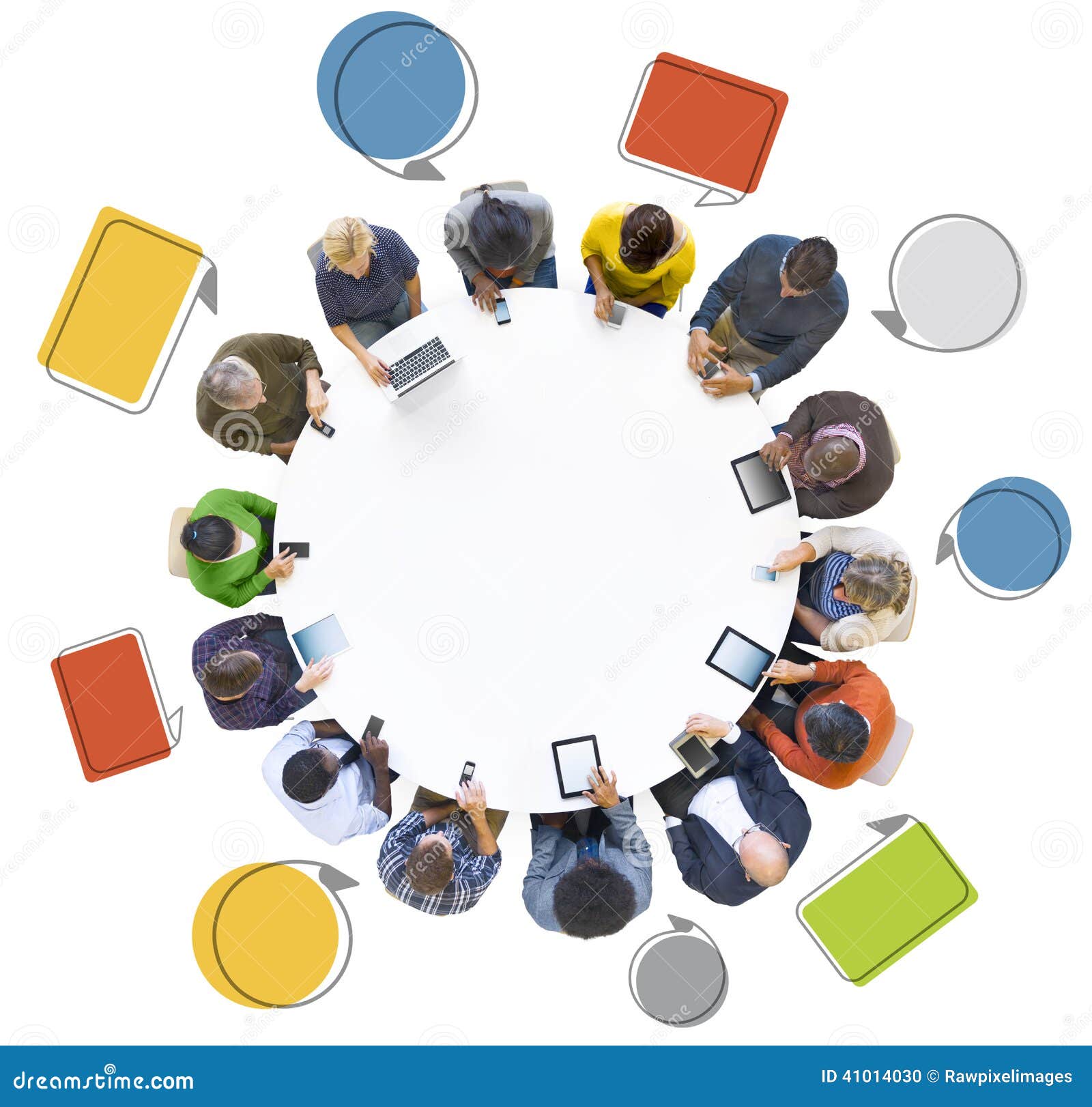 Group of People Using Digital Devices with Speech Bubble Stock Photo ...