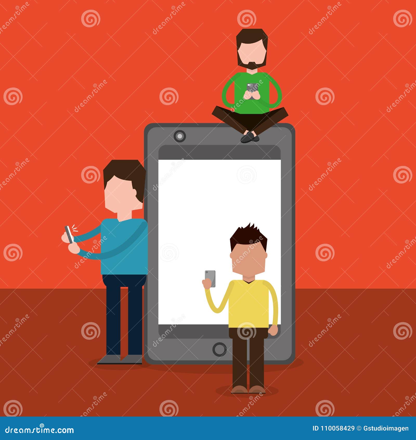 Group of People Using Smartphone and Big Mobile Phone Stock Vector ...