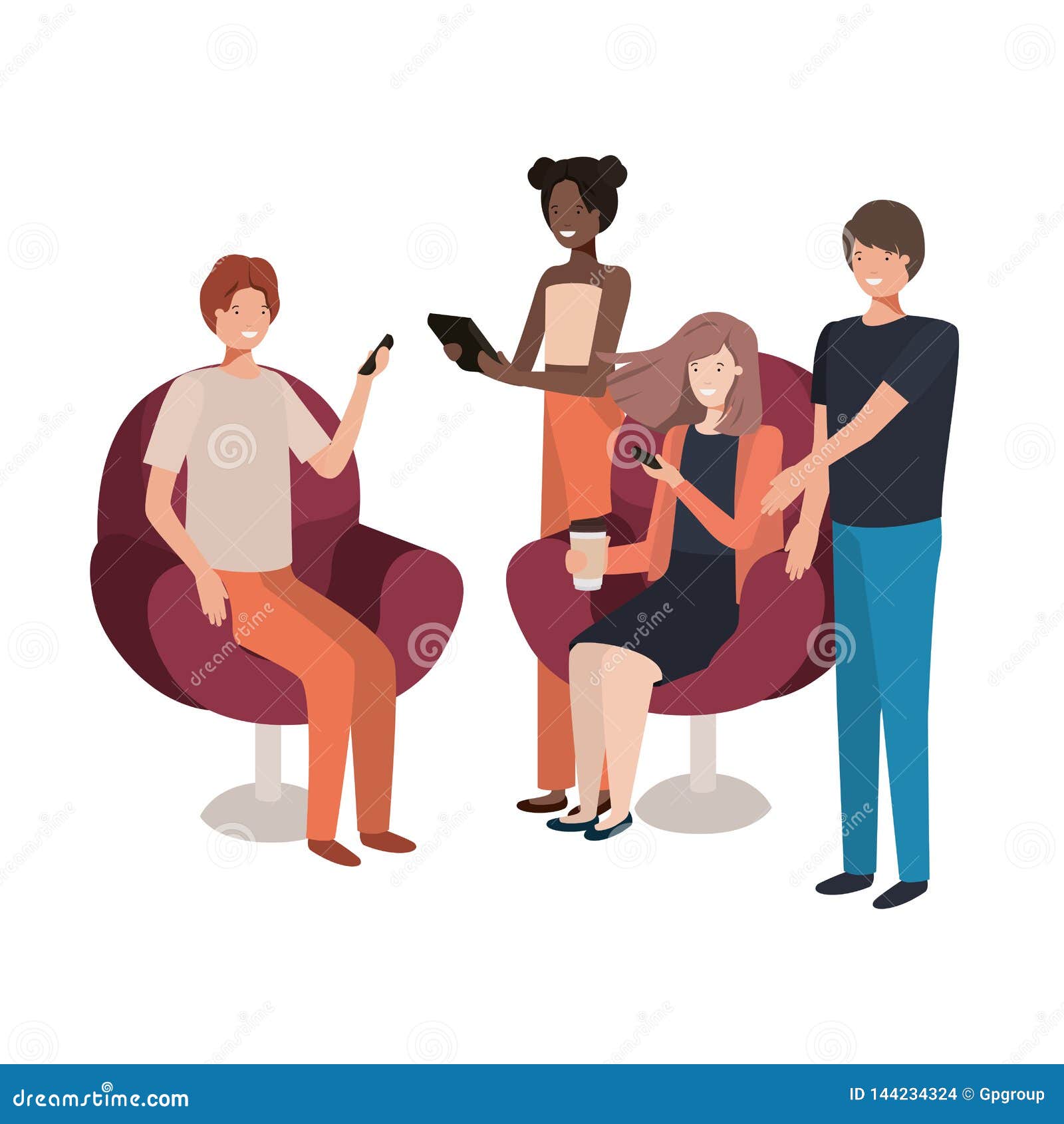 Group of People Using Technology Devices Stock Vector - Illustration of ...