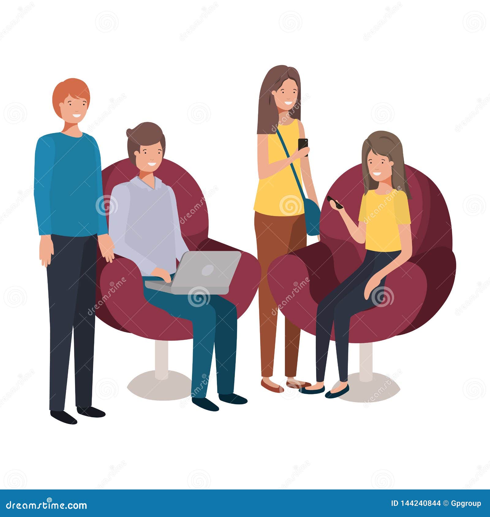 Group of People Using Technology Devices Stock Illustration ...