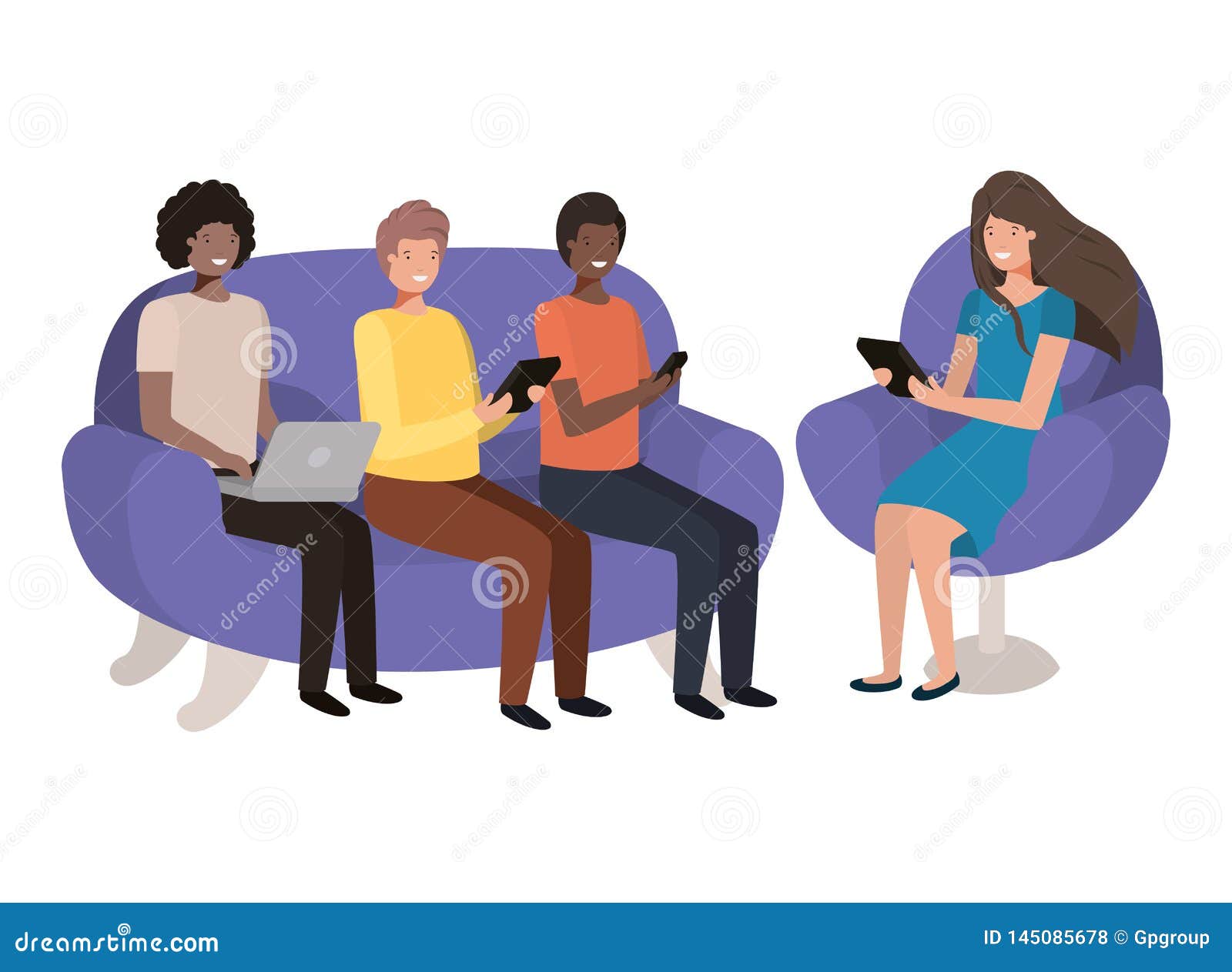 Group of People Using Technology Devices Stock Vector - Illustration of ...