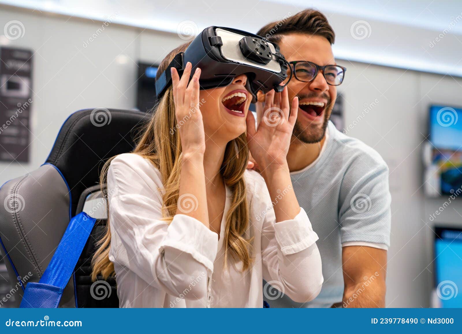 Group of People Using Virtual Reality Headset at Exhibition, Show. VR ...
