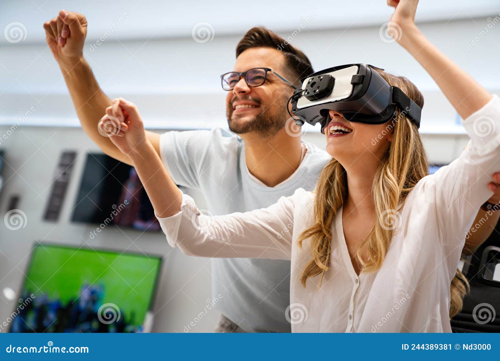 Group of People Using Virtual Reality Headset at Exhibition, Show. VR ...