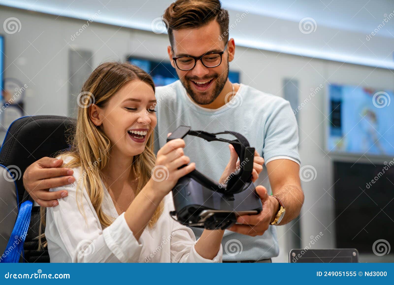Group of People Using Virtual Reality Headset at Exhibition, Show. VR ...