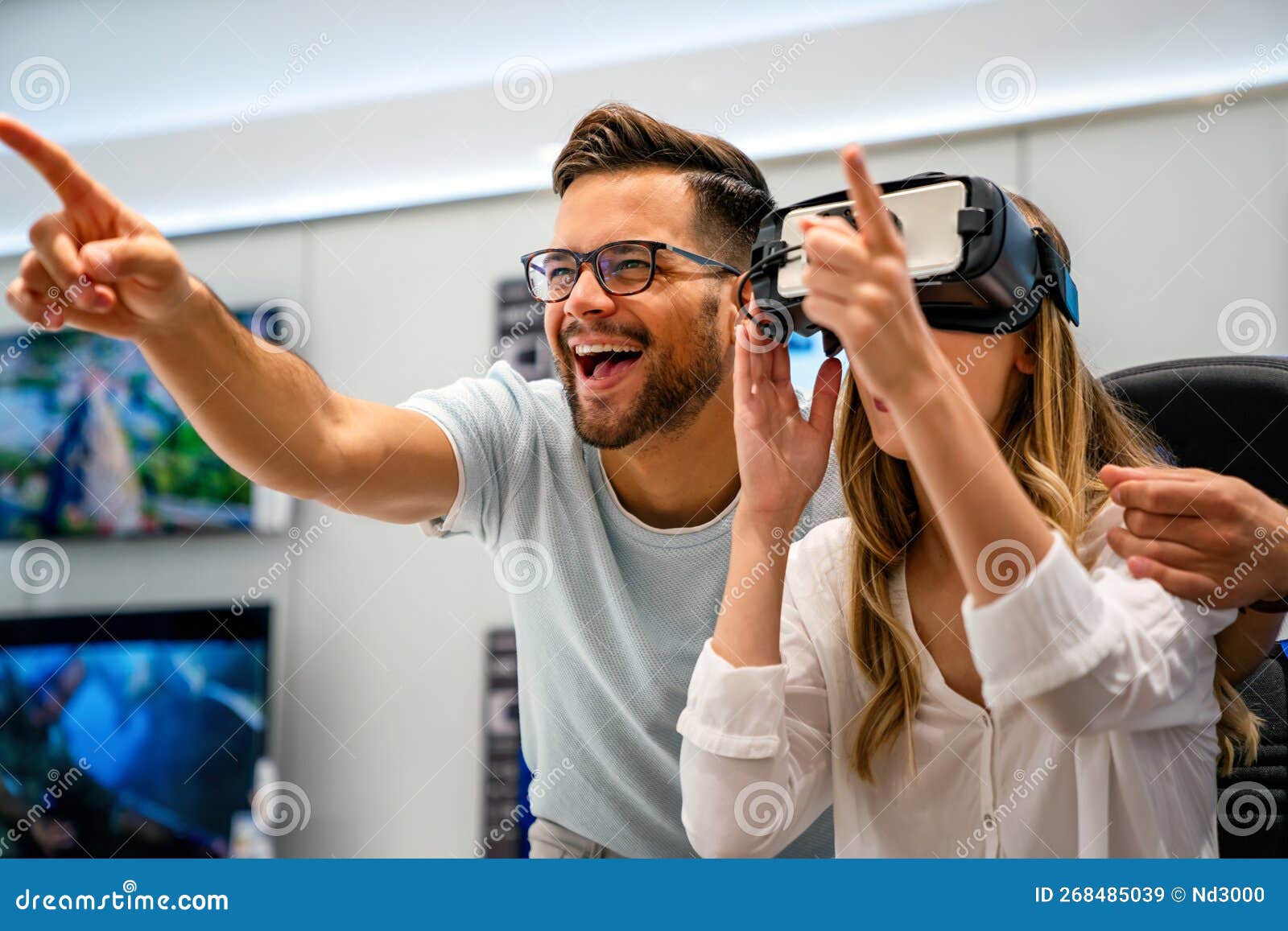 Group of People Using Virtual Reality Headset at Exhibition, Show. VR ...