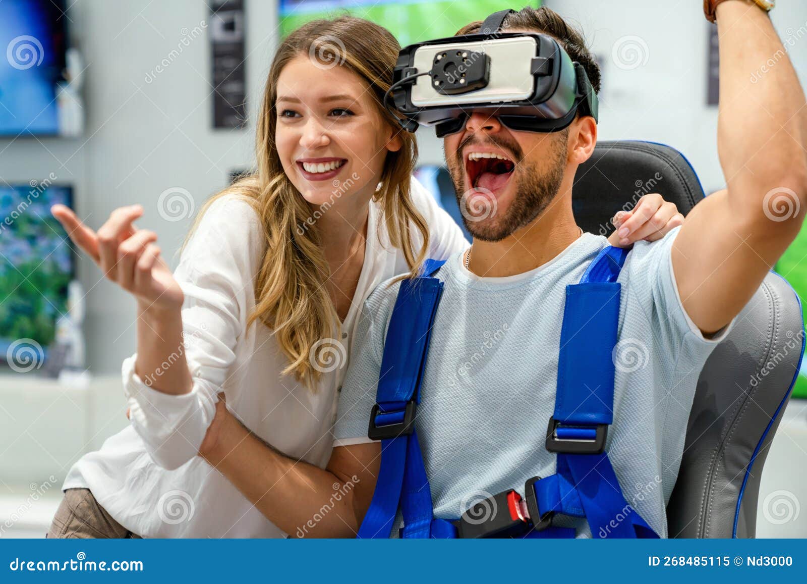 Group of People Using Virtual Reality Headset at Exhibition, Show. VR ...