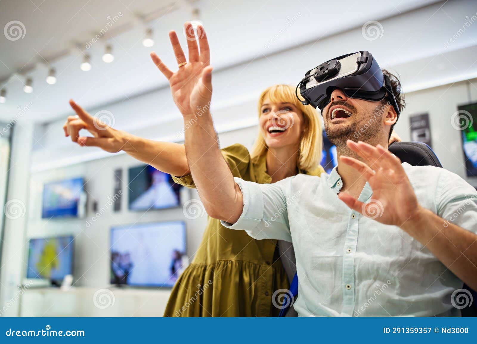 Group of People Using Virtual Reality Headset at Exhibition, Show. VR ...