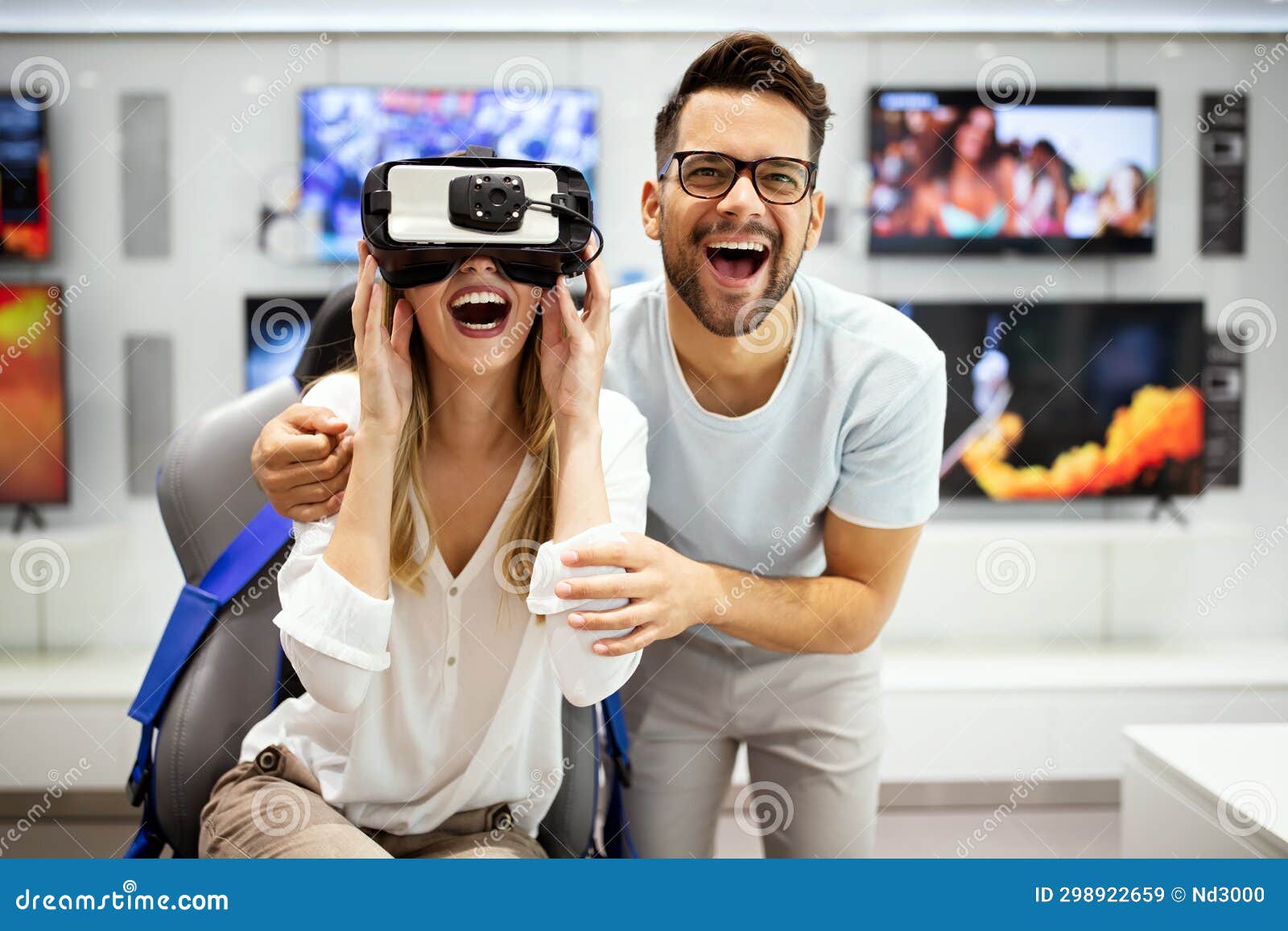 Group of People Using Virtual Reality Headset at Exhibition, Show. VR ...