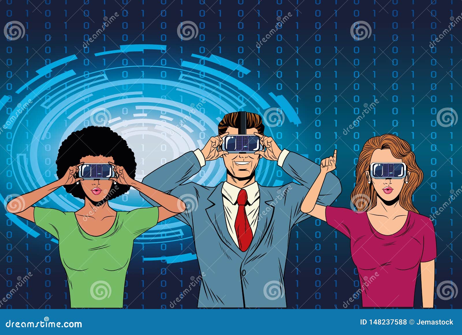 Group of People with Virtual Reality Headset Stock Vector ...