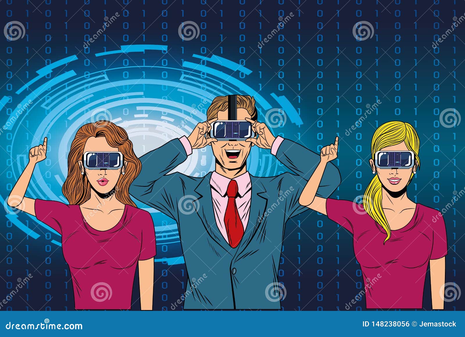 Group of People with Virtual Reality Headset Stock Vector ...