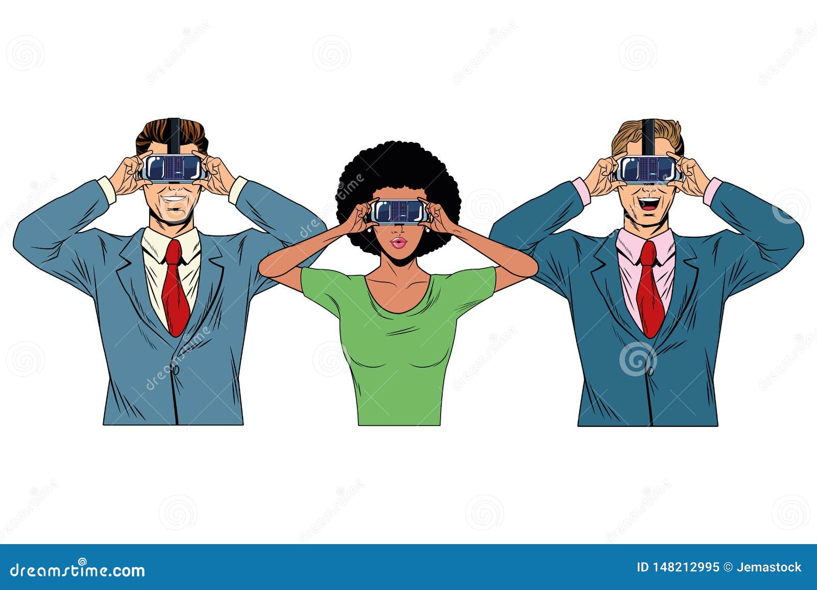 Group of People with Virtual Reality Headset Stock Vector ...