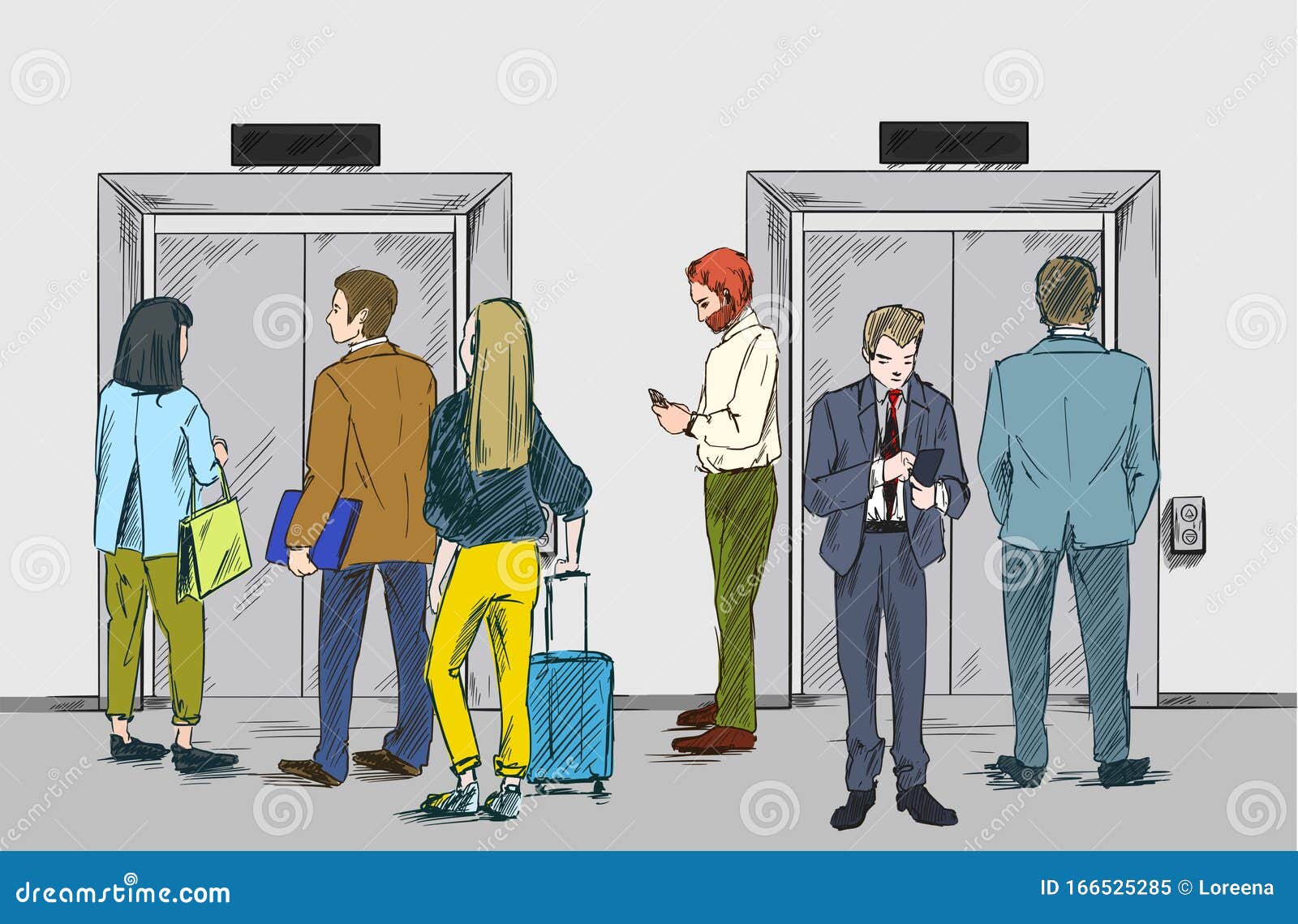 Group of People are Waiting for the Elevator Stock Vector - Illustration of indoor, drawn: 166525285