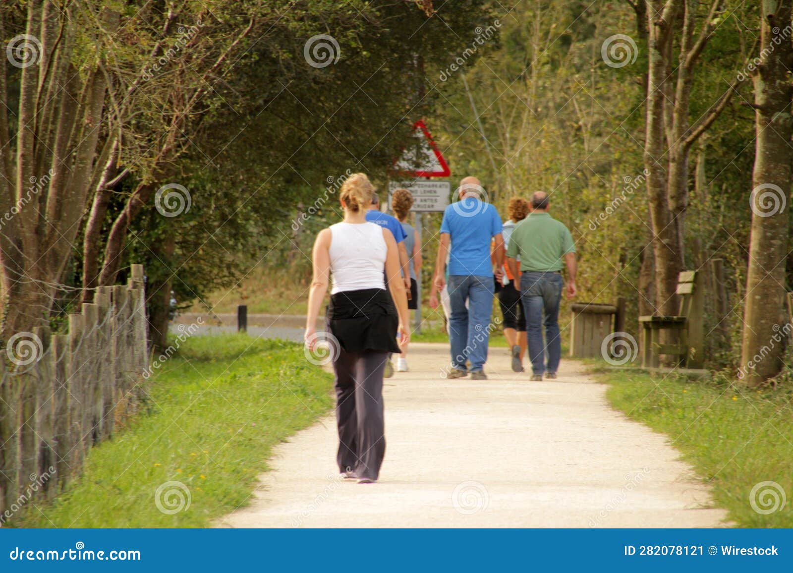 A Group of People Walk Down the Path in the Park Stock Image - Image of ...