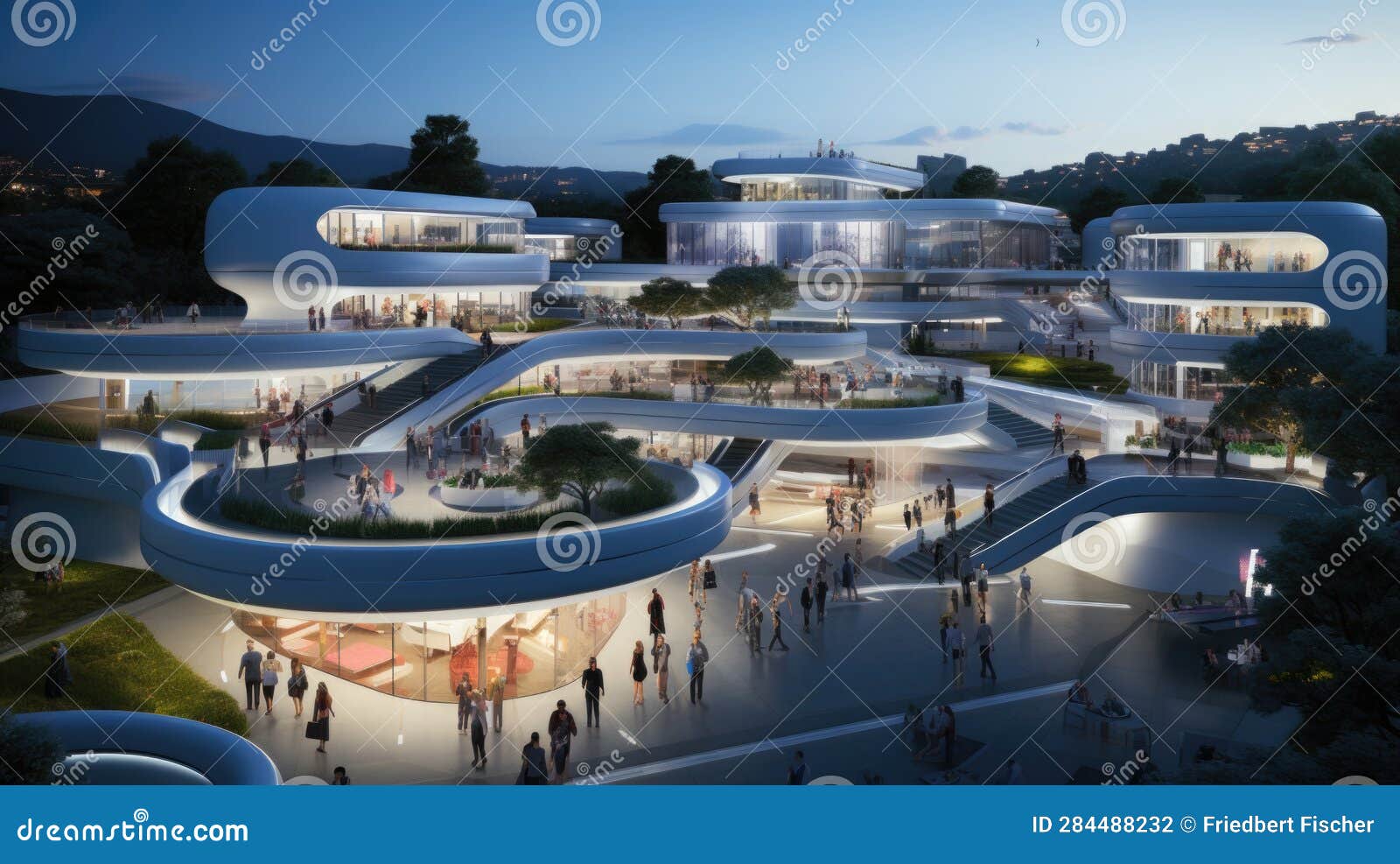 A Group of People Walking Around a Building. Generative AI Image. Stock ...