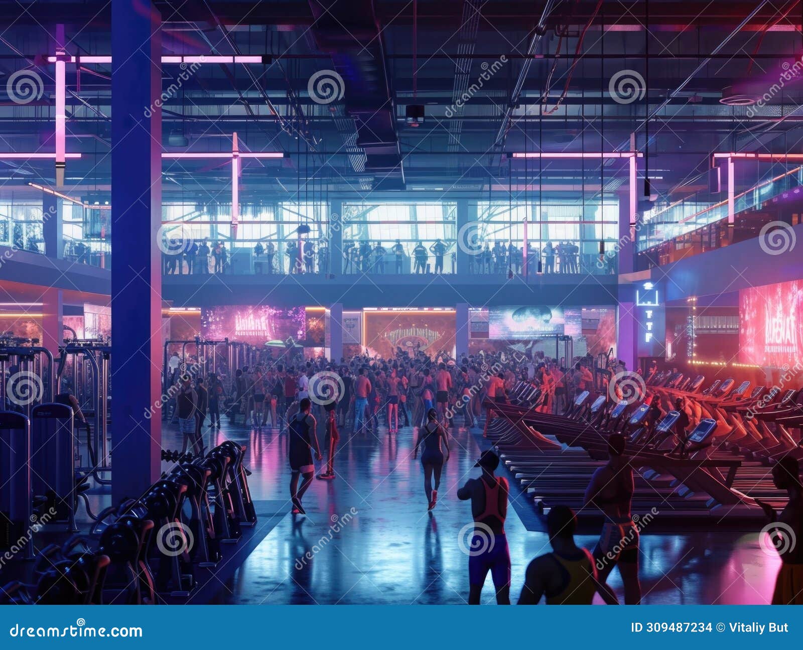 Group of People Walking Around a Gym. Generative AI. Stock Illustration ...