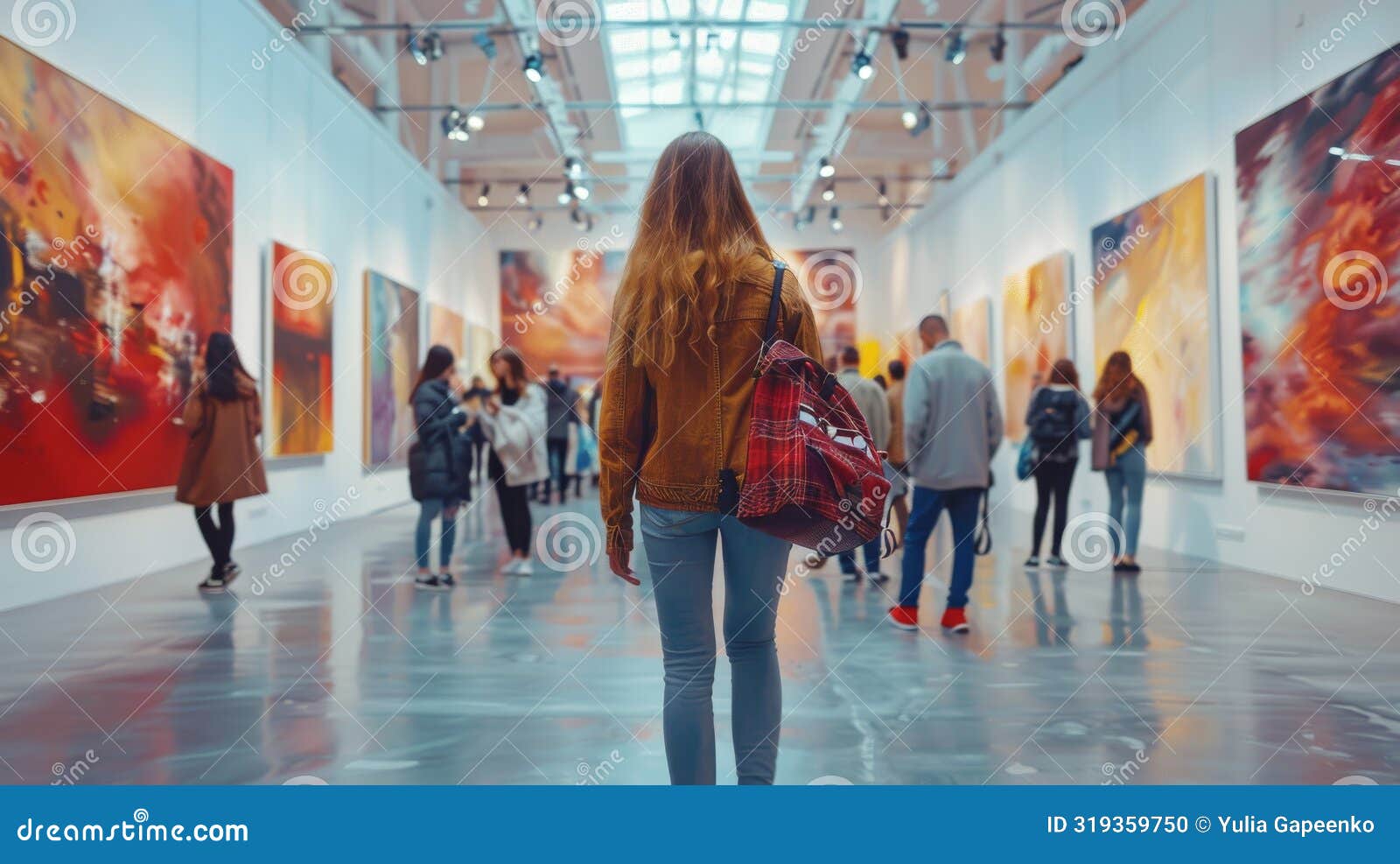 Group of People Walking Around a Museum Stock Illustration ...