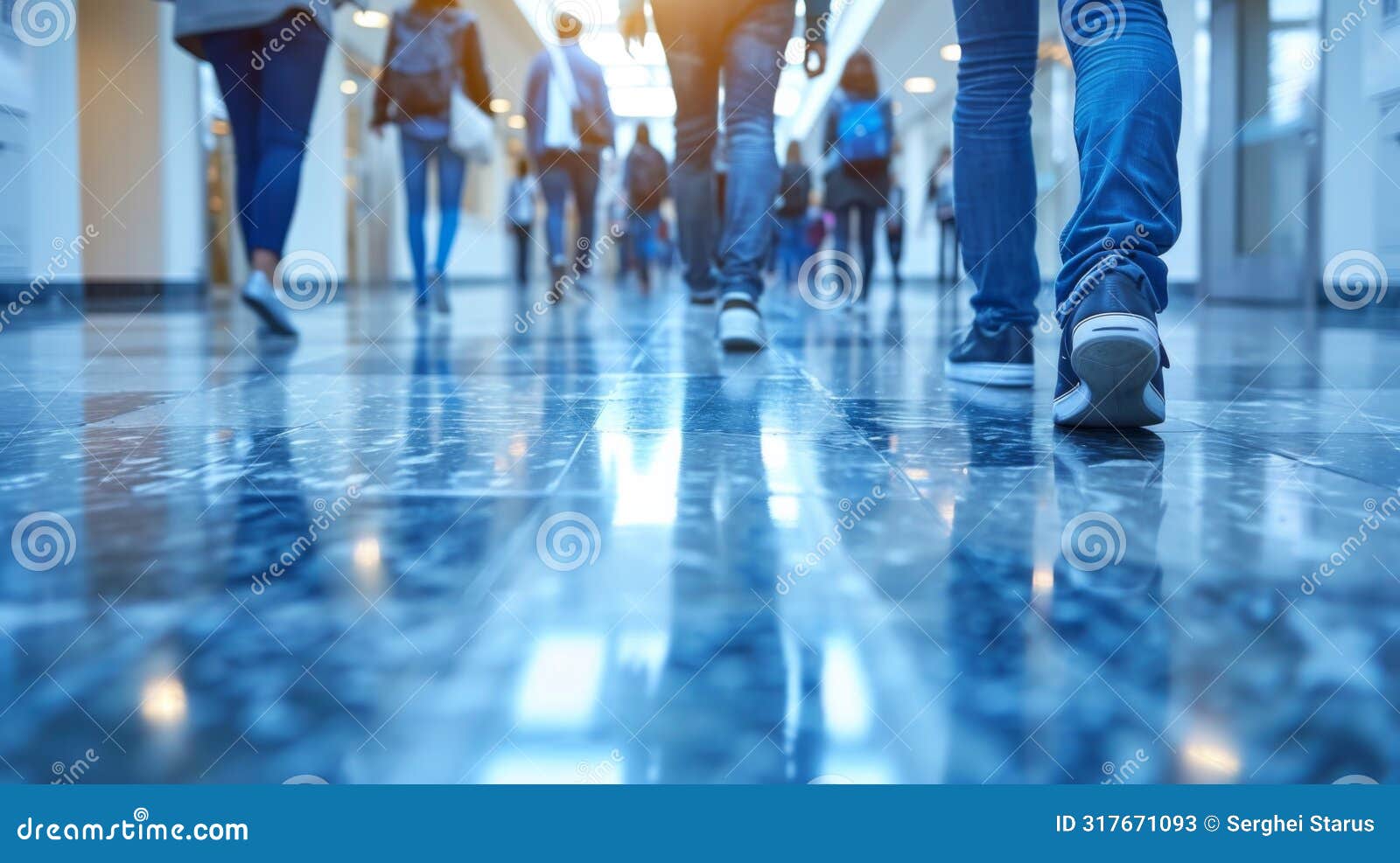 A Group of People Walking Down a Hallway in an Office Building, AI ...