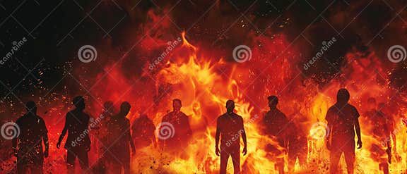A Group of People are Walking through a Fire by AI Generated Image ...