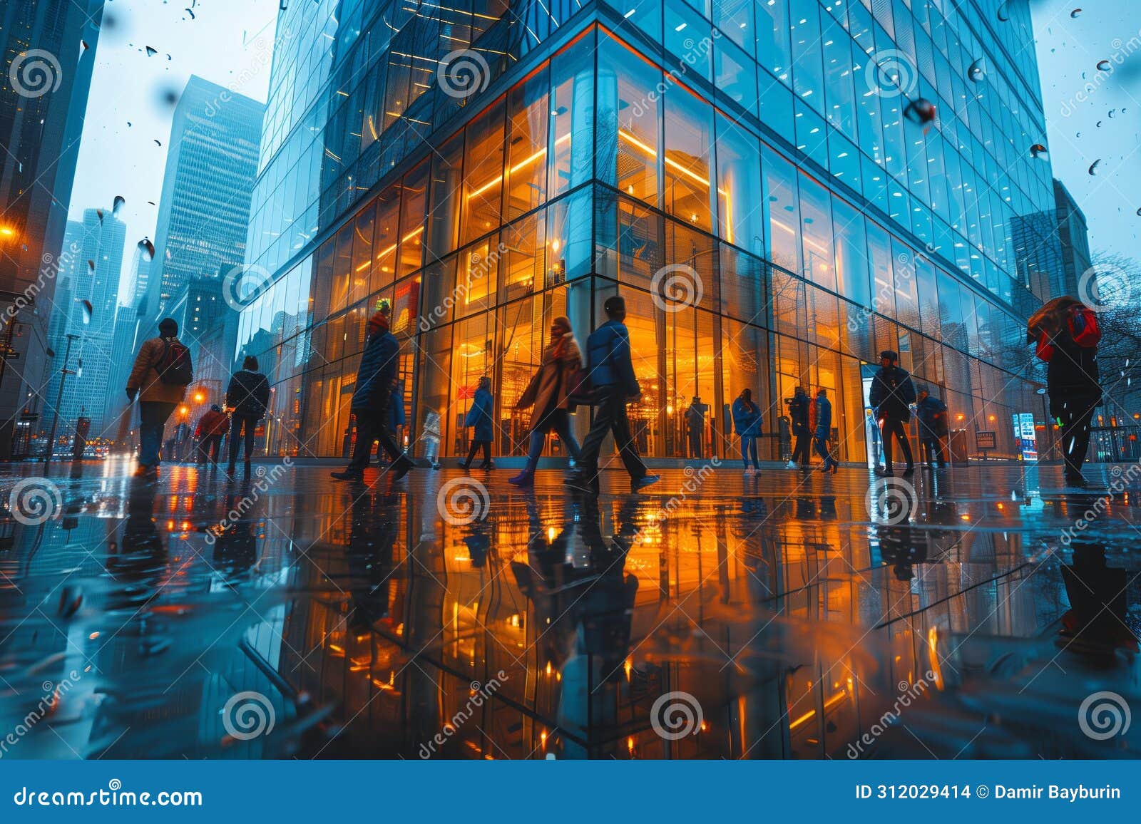 A Group of People are Walking in Front of a Building in the Rain Stock ...