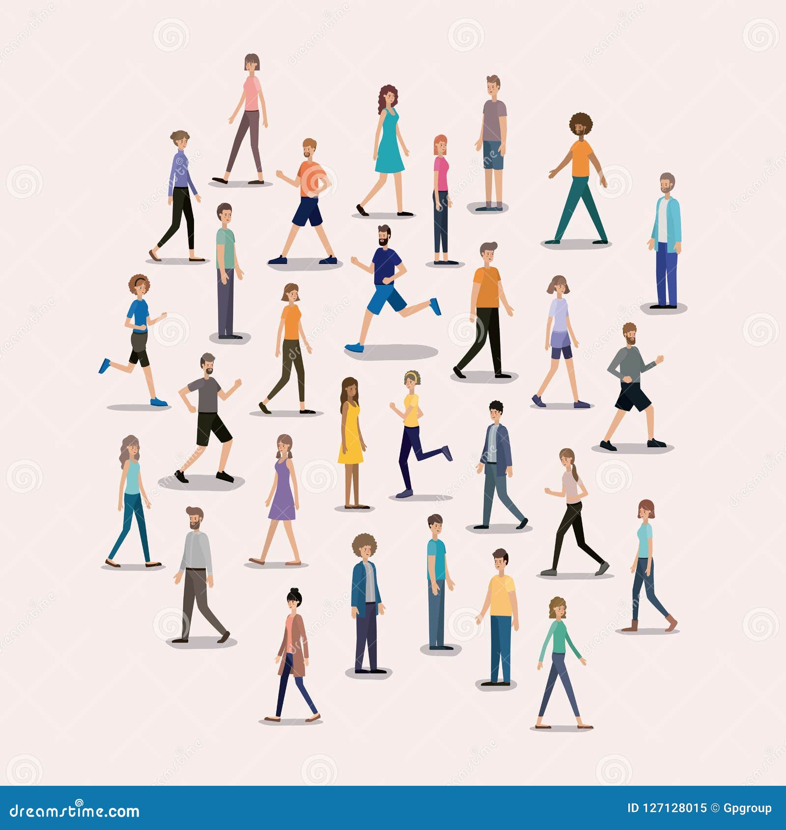 Group of People Walking and Running Characters Stock Vector ...