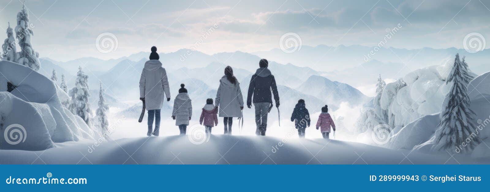 A Group of People Walking in the Snow, AI Stock Illustration ...