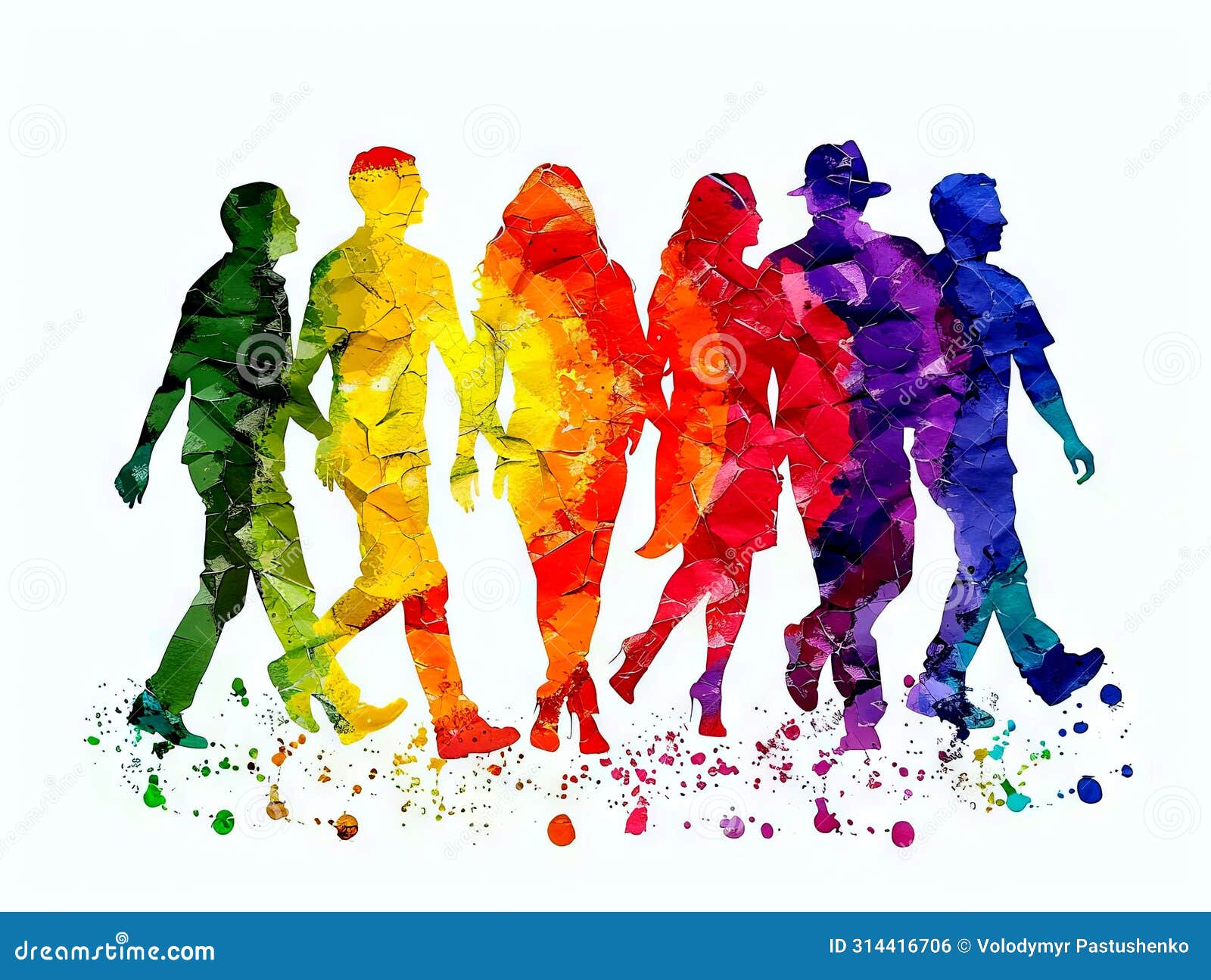 A Group of People Walking in Watercolor Stock Illustration ...