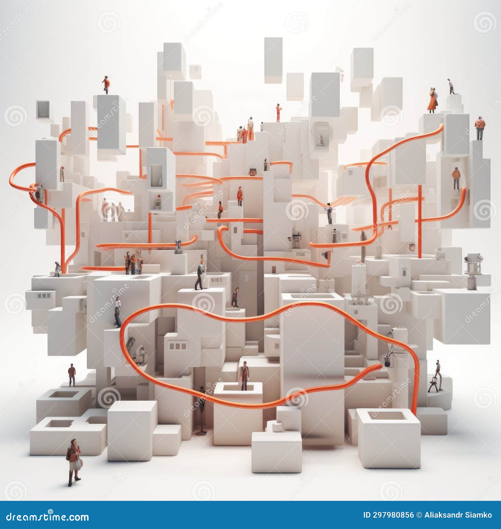 A Group of People Walking on a White Cube Structure Stock Photo - Image ...