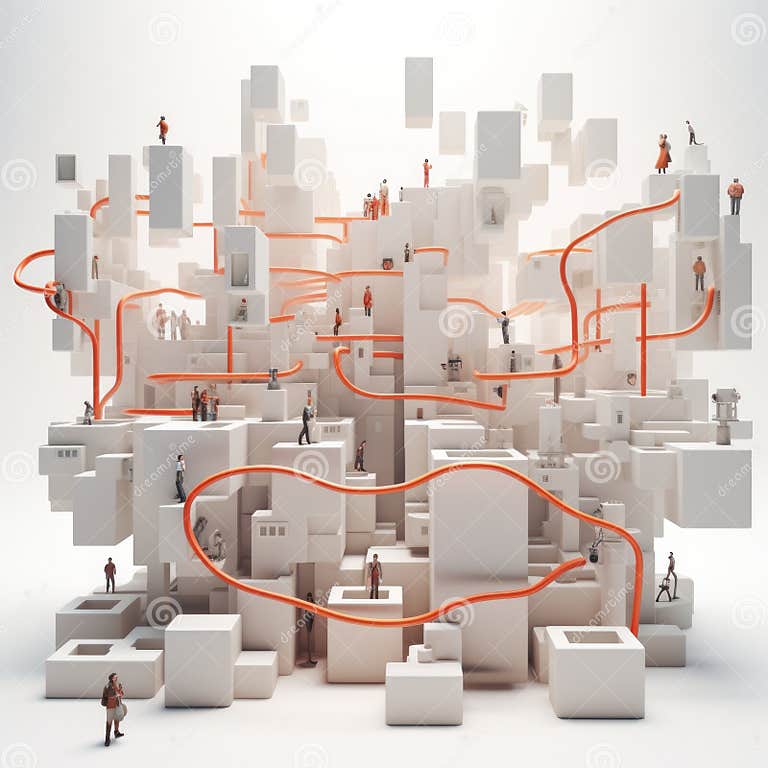 A Group of People Walking on a White Cube Structure Stock Photo - Image ...