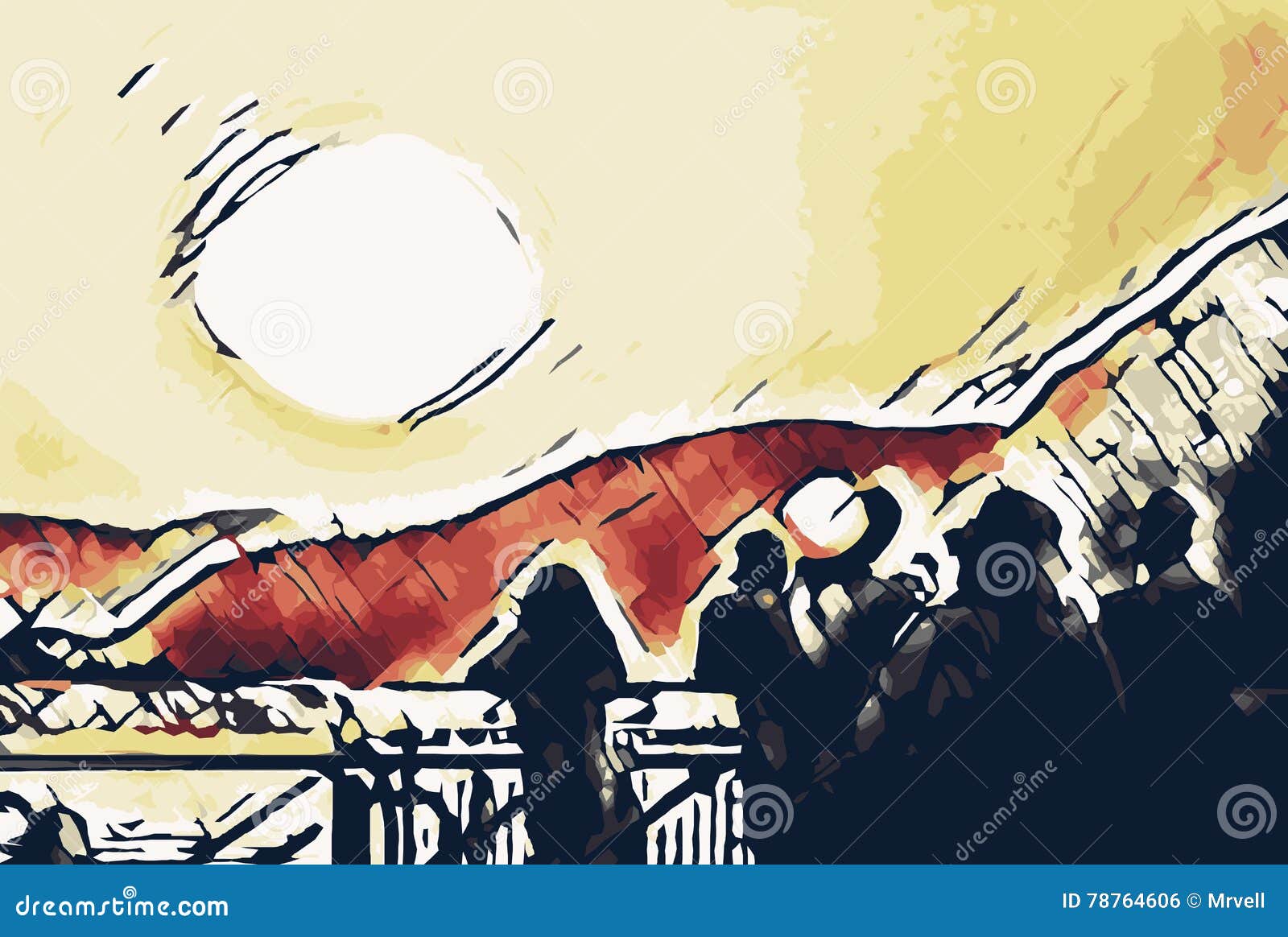 Group of People Watching Sunset Stock Illustration - Illustration of ...
