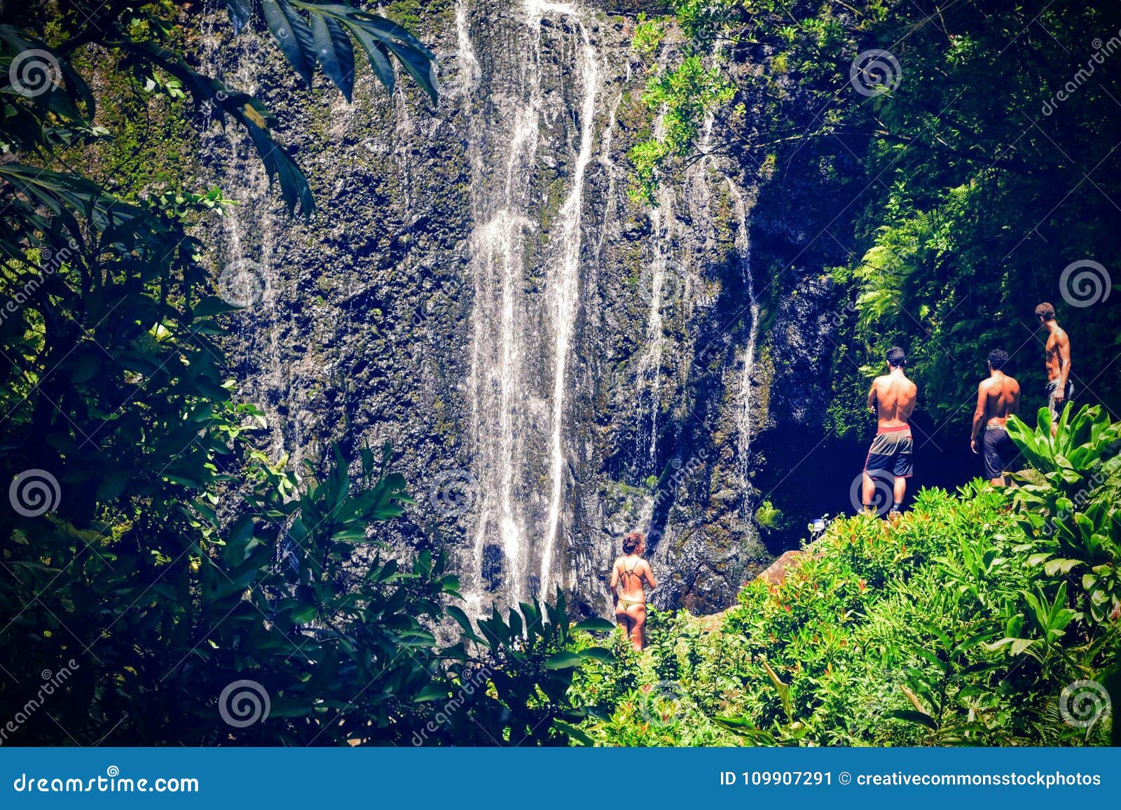 Group Of People At A Waterfall Picture. Image: 109907291