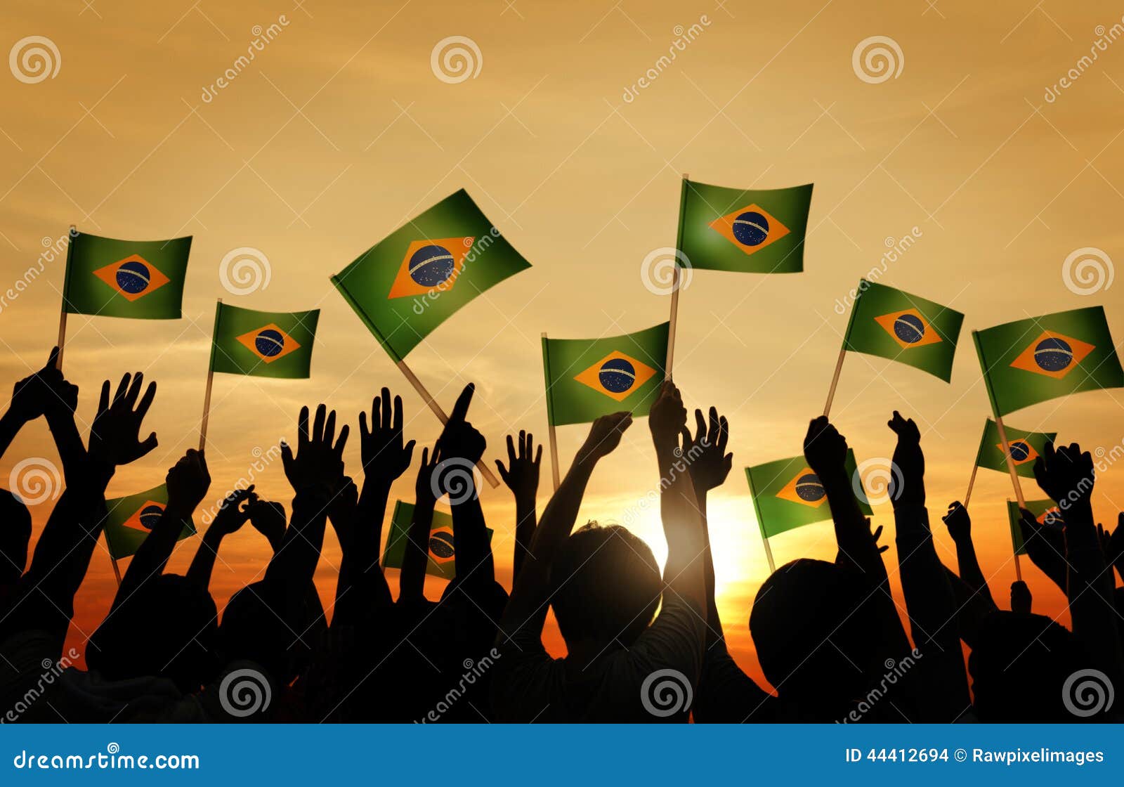 Group of People Waving Brazilian Flags in Back Lit Stock Photo - Image ...