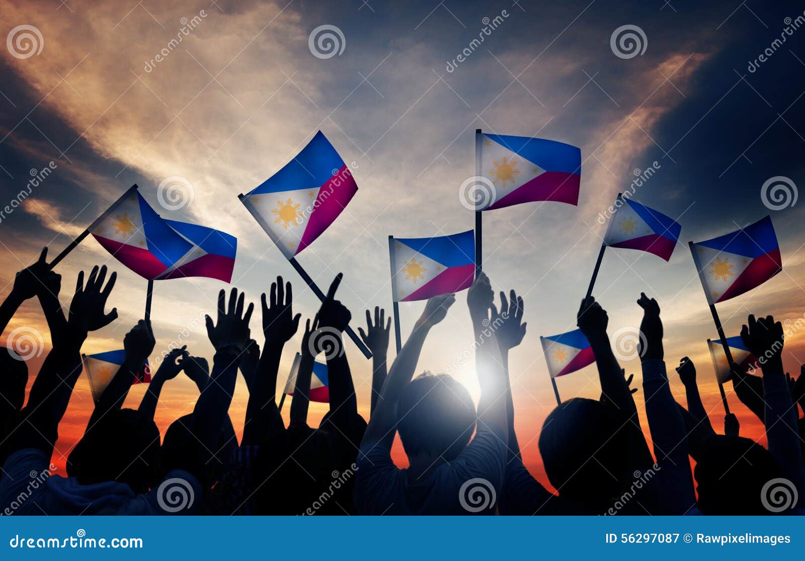 Group of People Waving Filipino Flags in Back Lit Stock Image - Image ...
