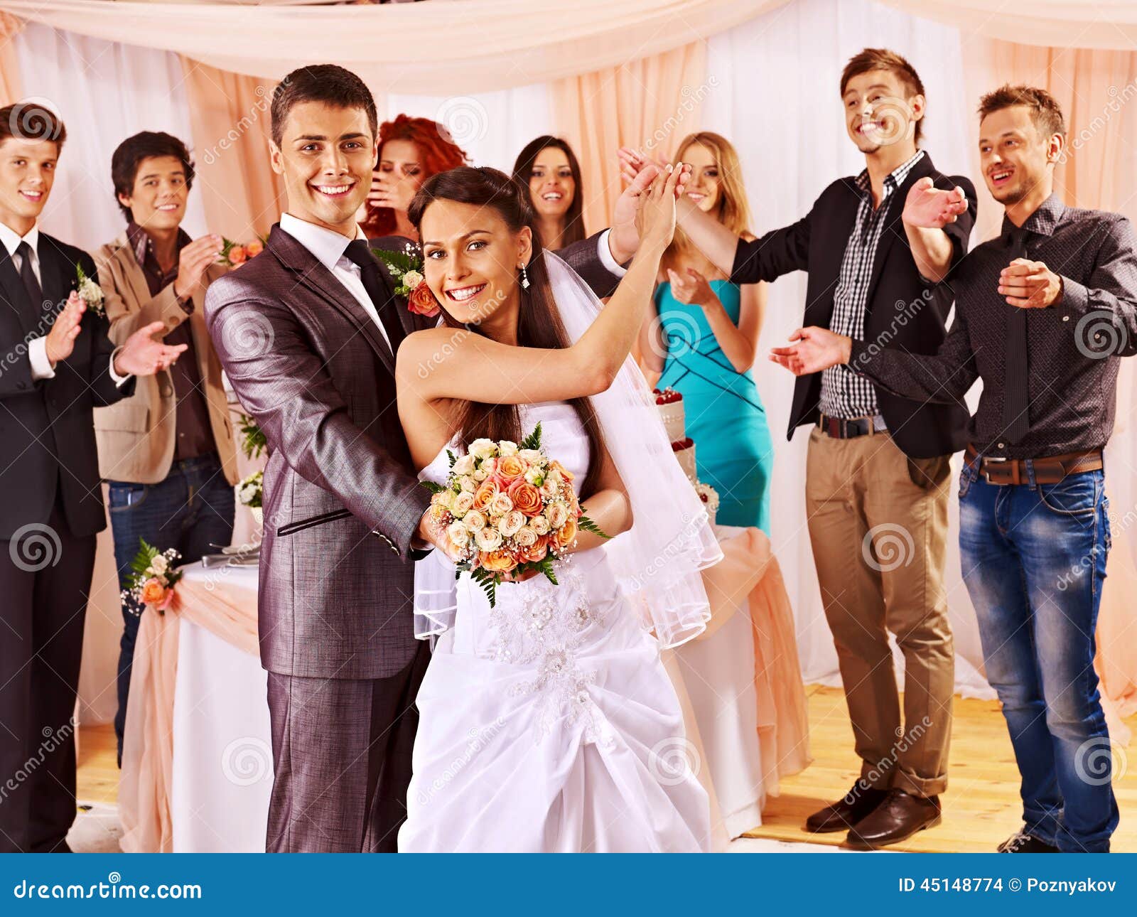 Group People at Wedding Dance. Stock Photo - Image of bride, suit: 45148774