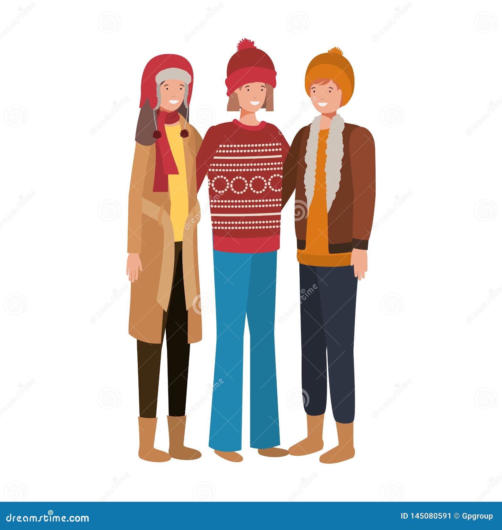 Group of People with Winter Clothes Avatar Character Stock Vector ...