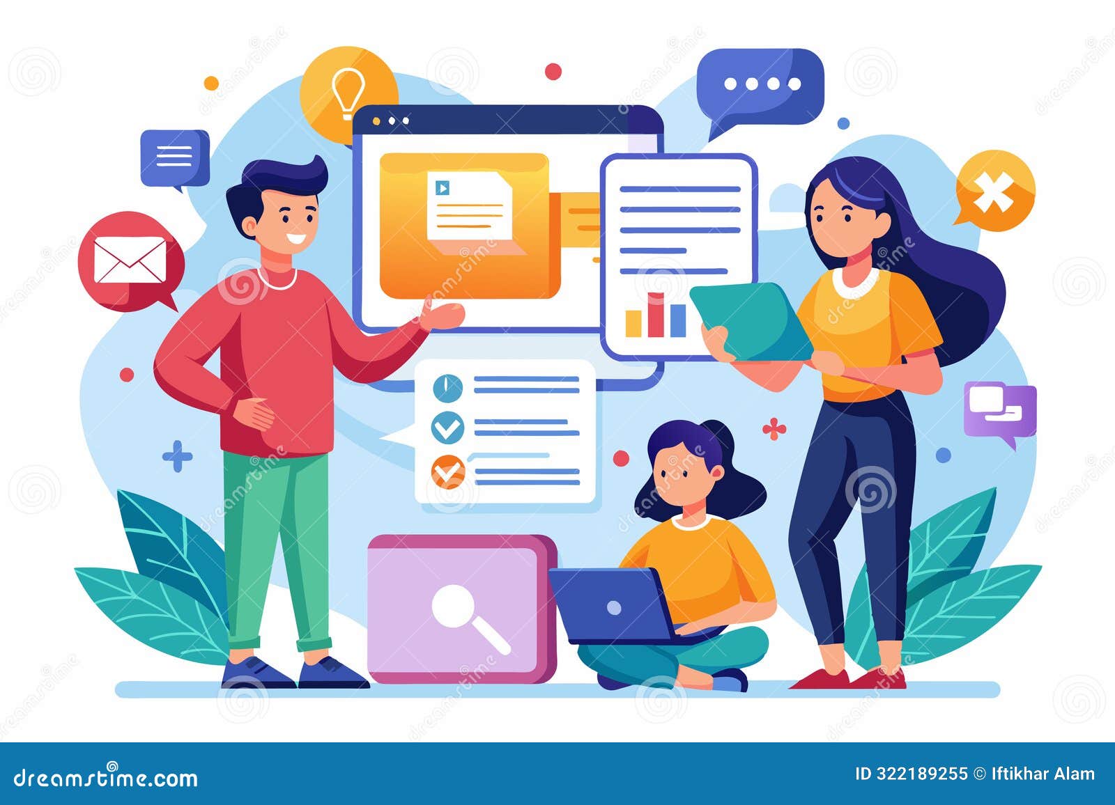 A Group of People Work Together Online, Sharing Articles and ...