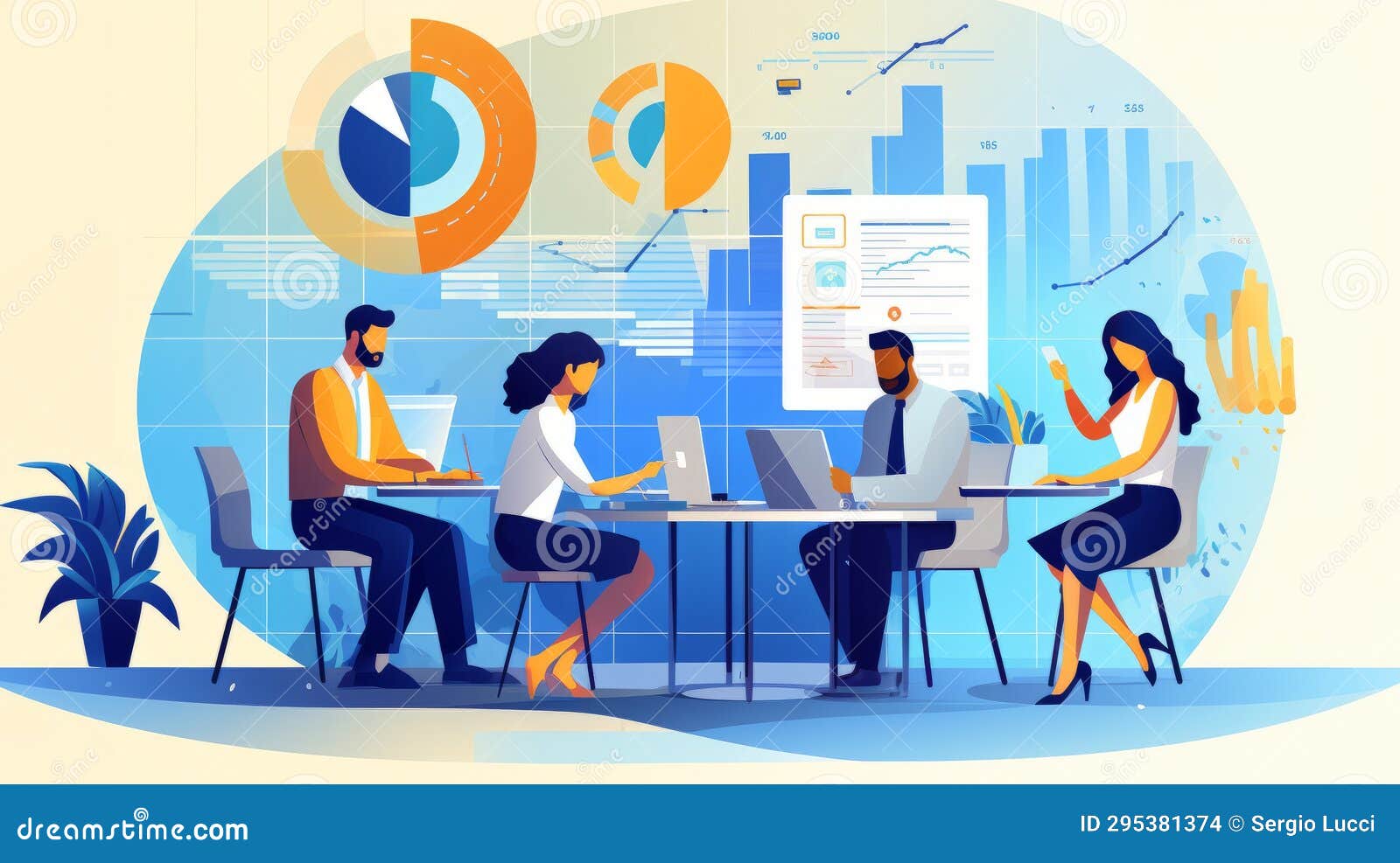 Group of People Working at a Conference Table. Stock Illustration ...