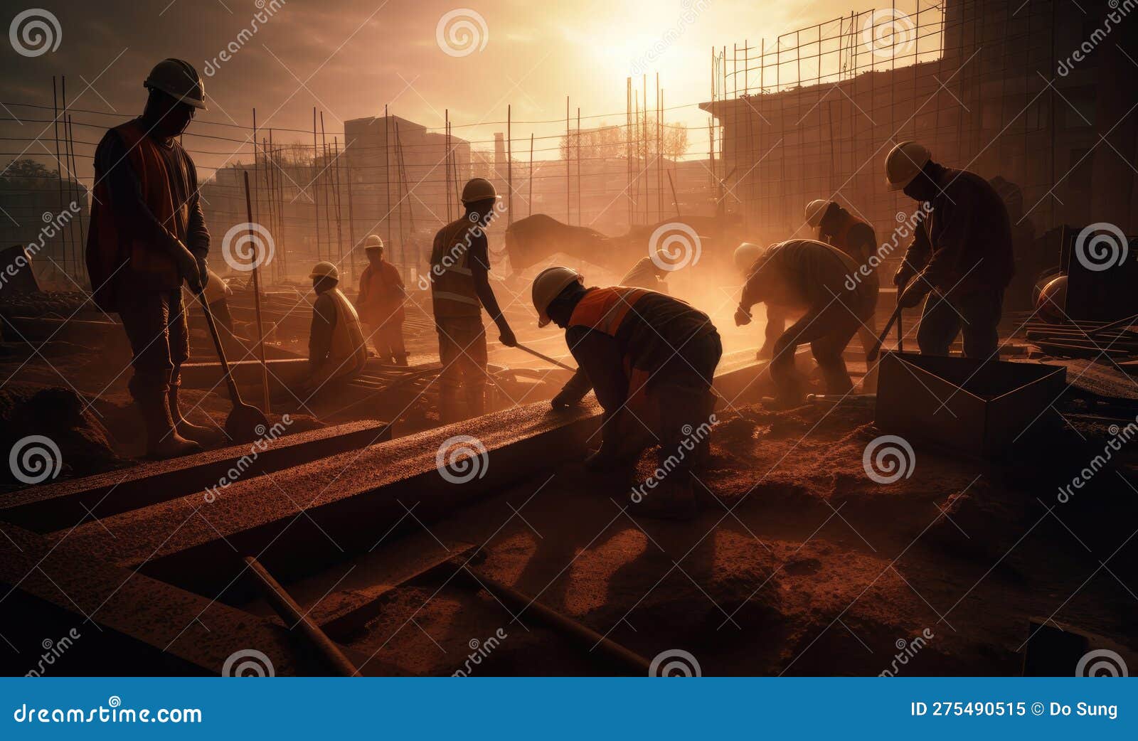A Group of People Working on a Construction Site Stock Illustration ...