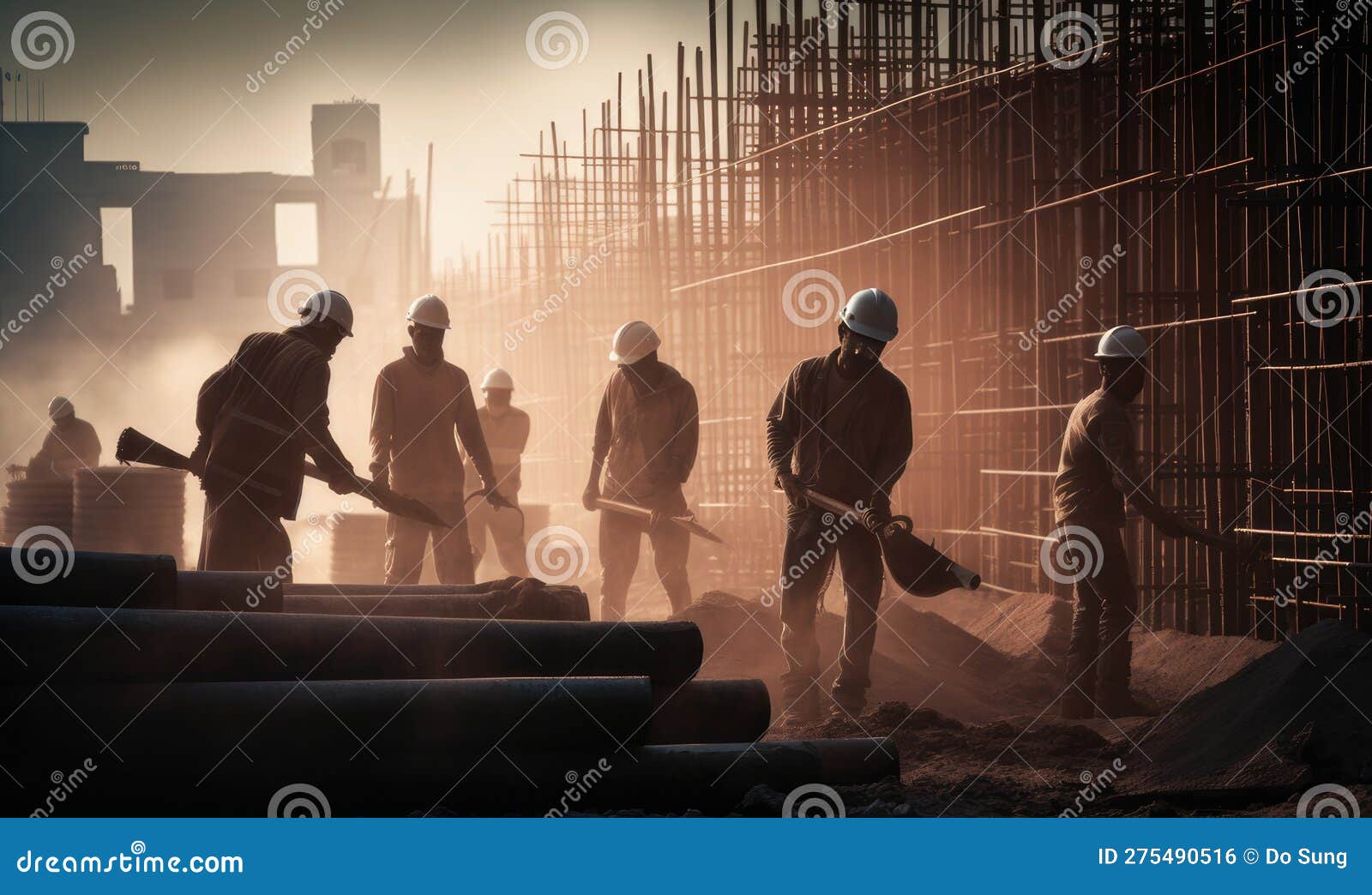 A Group of People Working on a Construction Site Stock Illustration ...