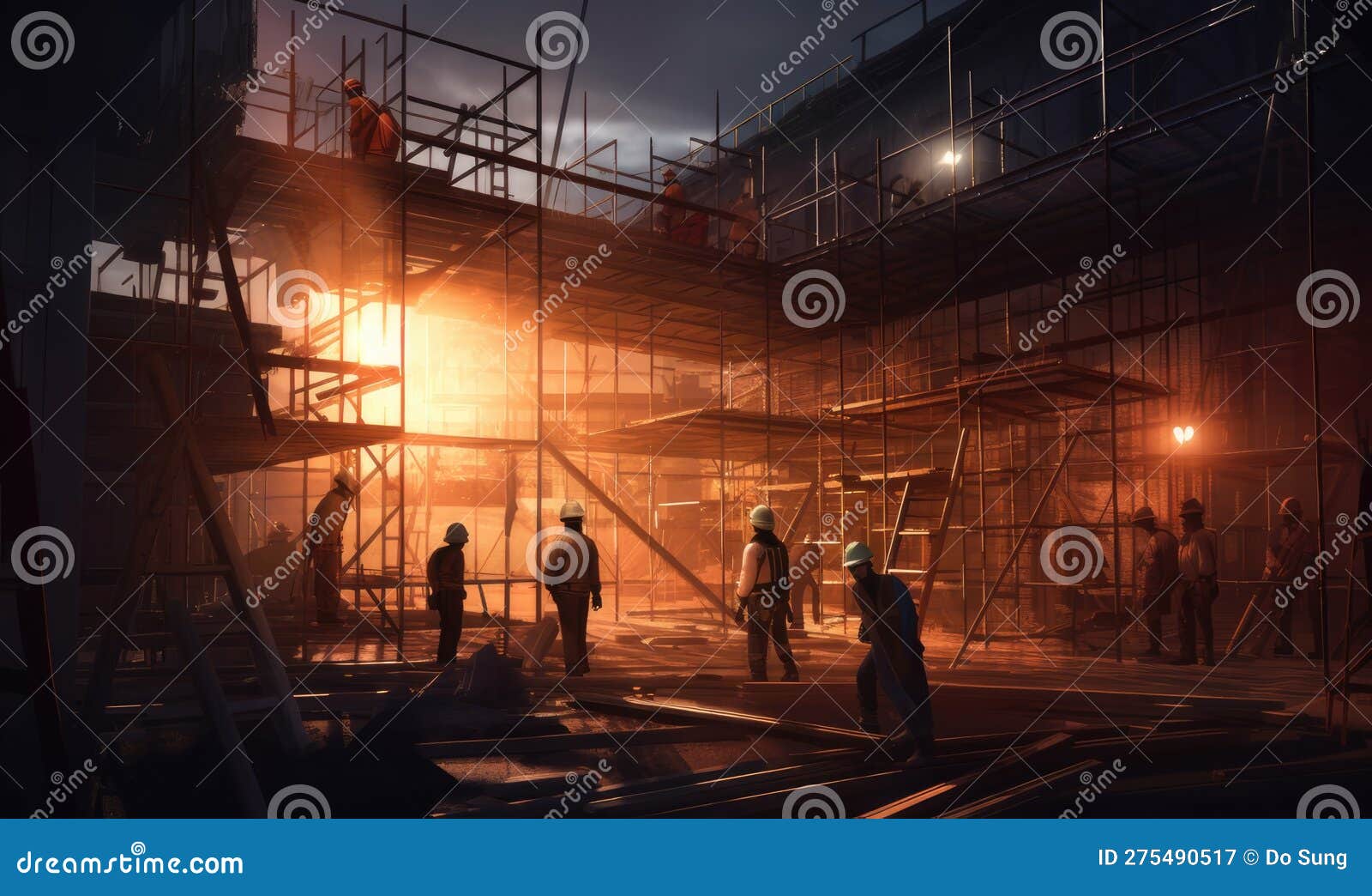 A Group of People Working on a Construction Site Stock Illustration ...